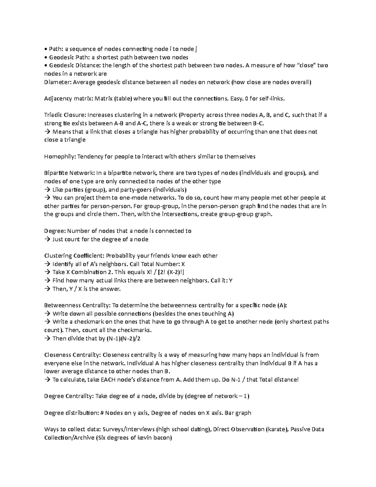 Midterm Exam 1 Cheat Sheet - Path: a sequence of nodes connecting node ...