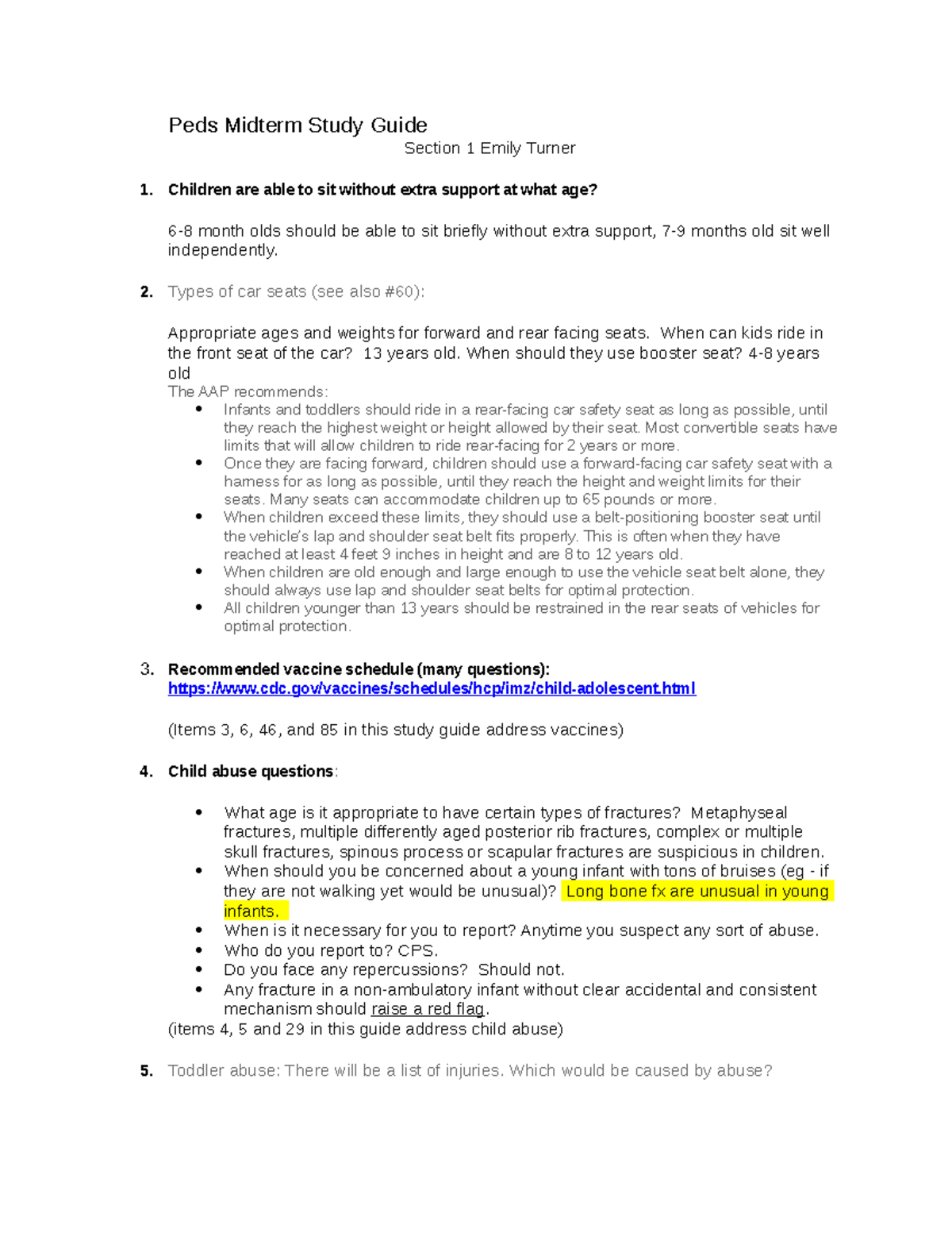 Peds Midterm Study Guide 2 - Peds Midterm Study Guide Section 1 Emily Turner 1. Children are ...