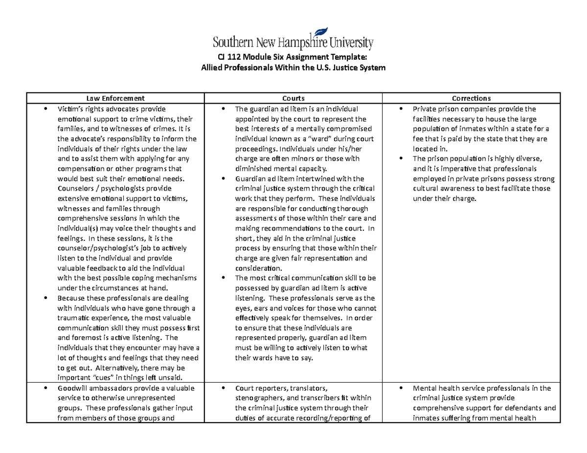 6-2 Allied Professionals - CJ 112 Module Six Assignment Template ...