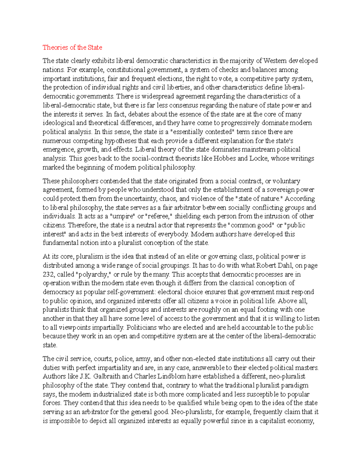 Theories of the State - For example, constitutional government, a ...