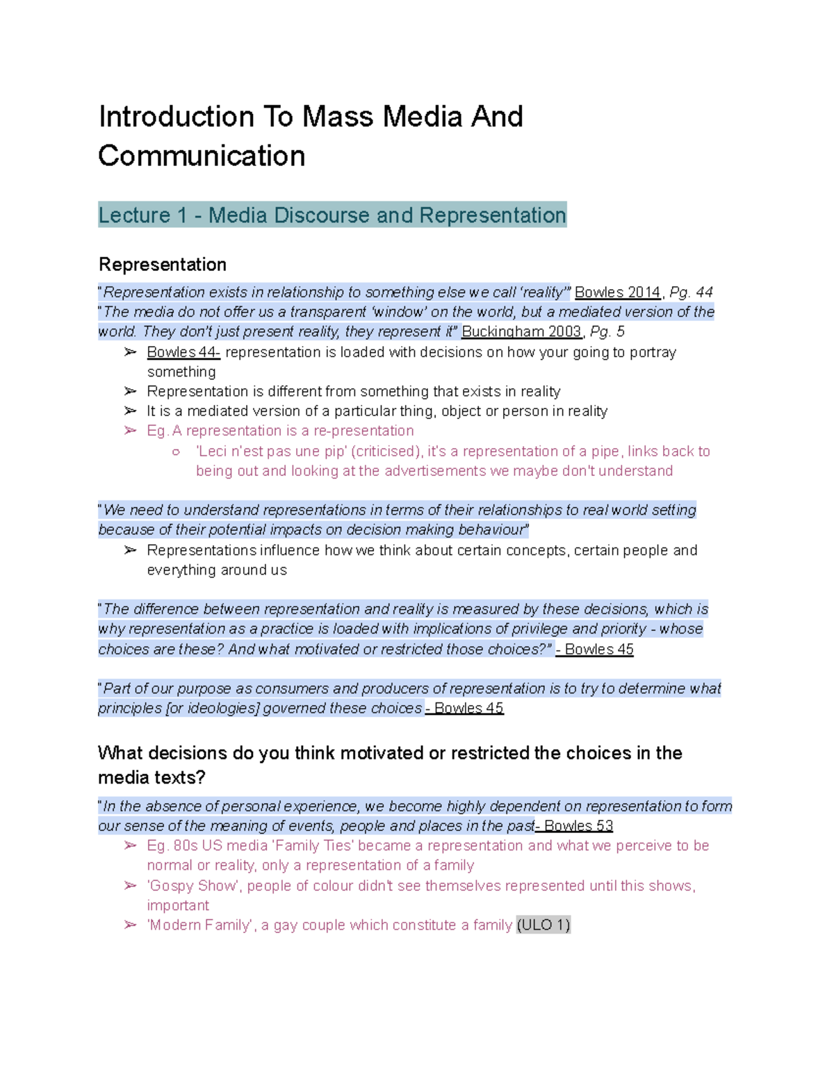 Lecture 1 notes - Introduction To Mass Media And Communication Lecture ...