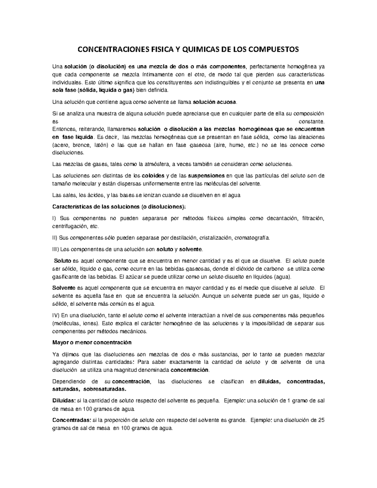 Concentraciones Fisica Y Quimicas DE LOS Compuestos - CONCENTRACIONES ...