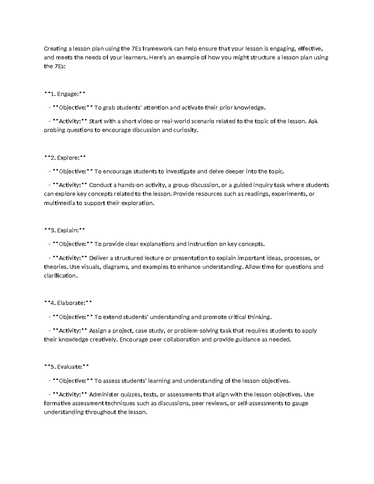 Document - Creating a lesson plan using the 7Es framework can help ...