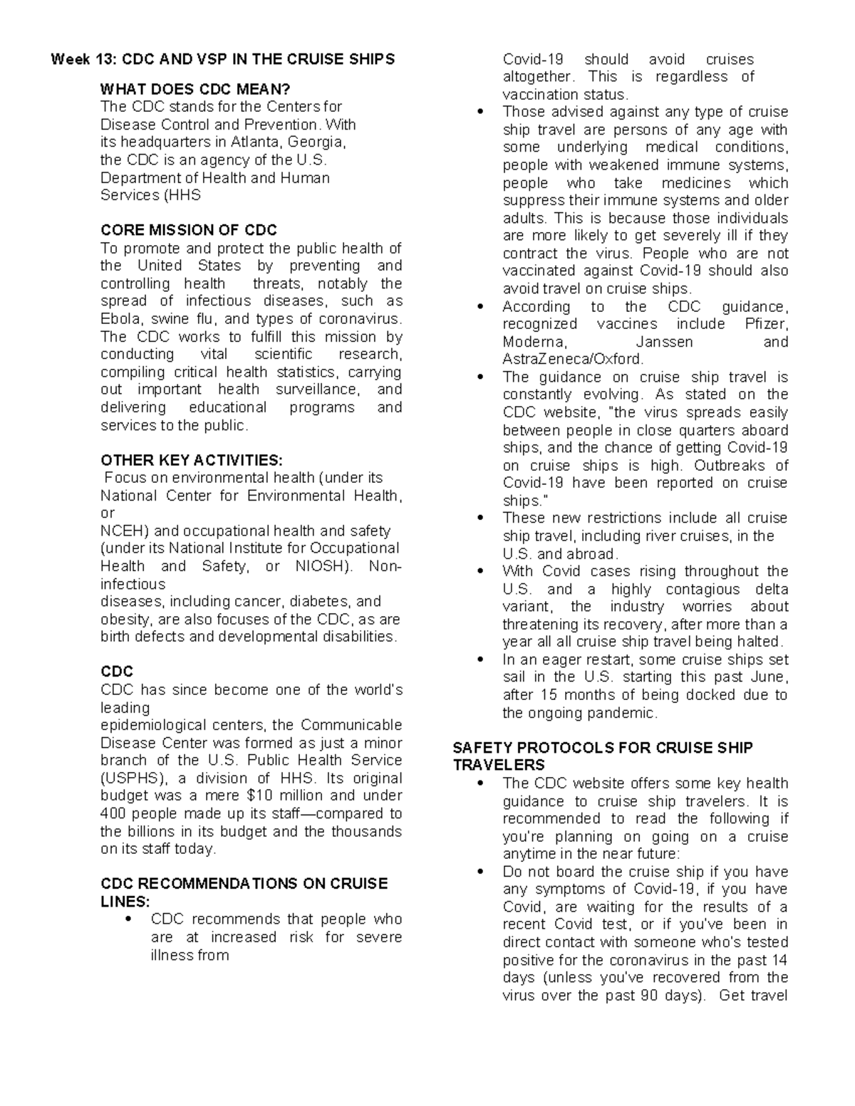 CLPM- Final - clpm - Week 13: CDC AND VSP IN THE CRUISE SHIPS WHAT DOES ...