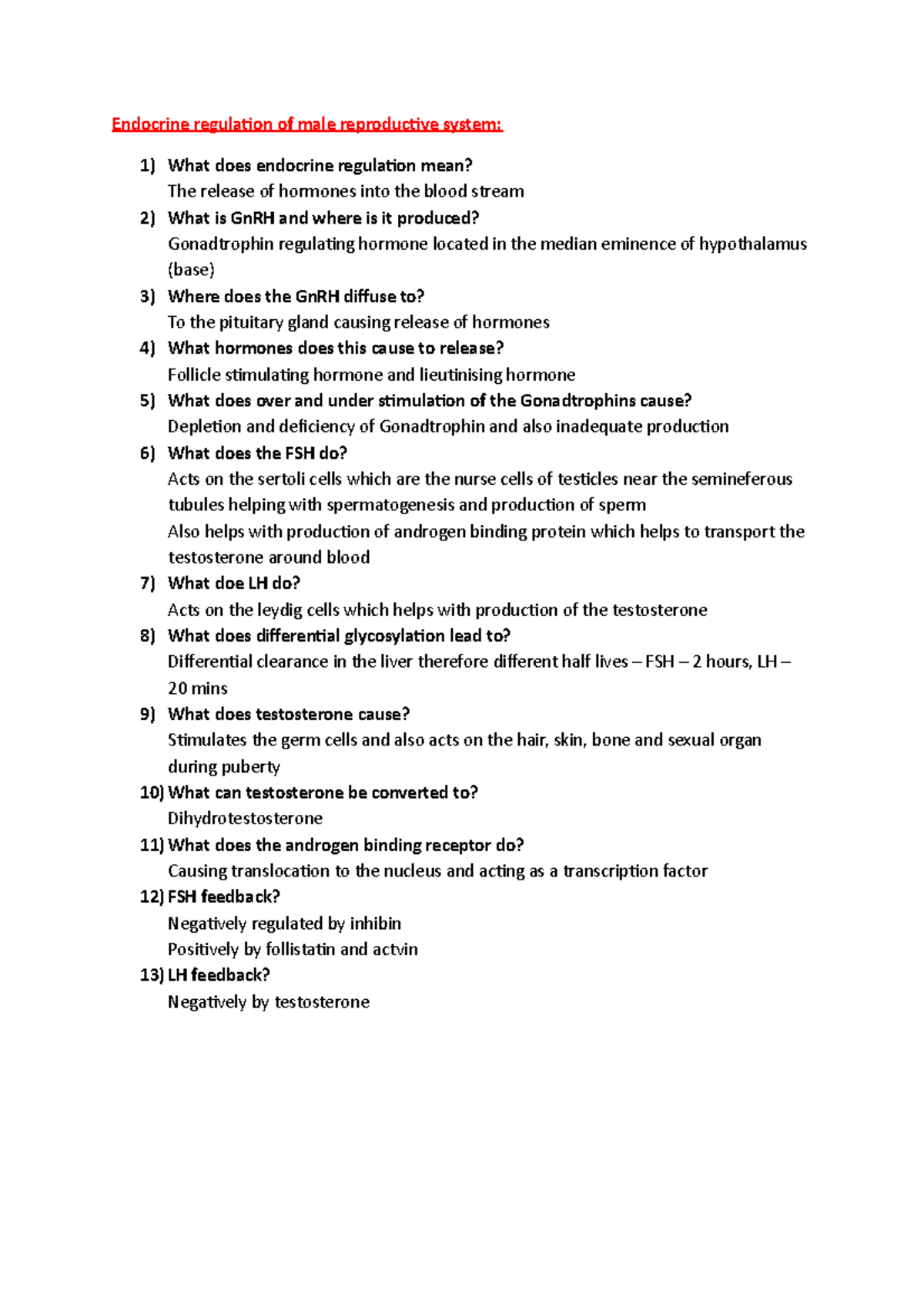 Endocrine regulation and male reproductive system questions - Endocrine ...