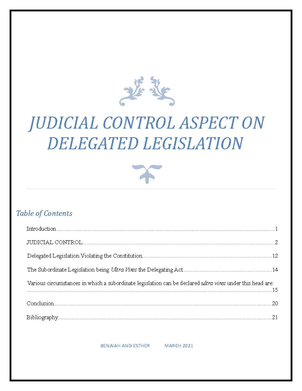 Judicial Control - JUDICIAL CONTROL ASPECT ON DELEGATED LEGISLATION ...