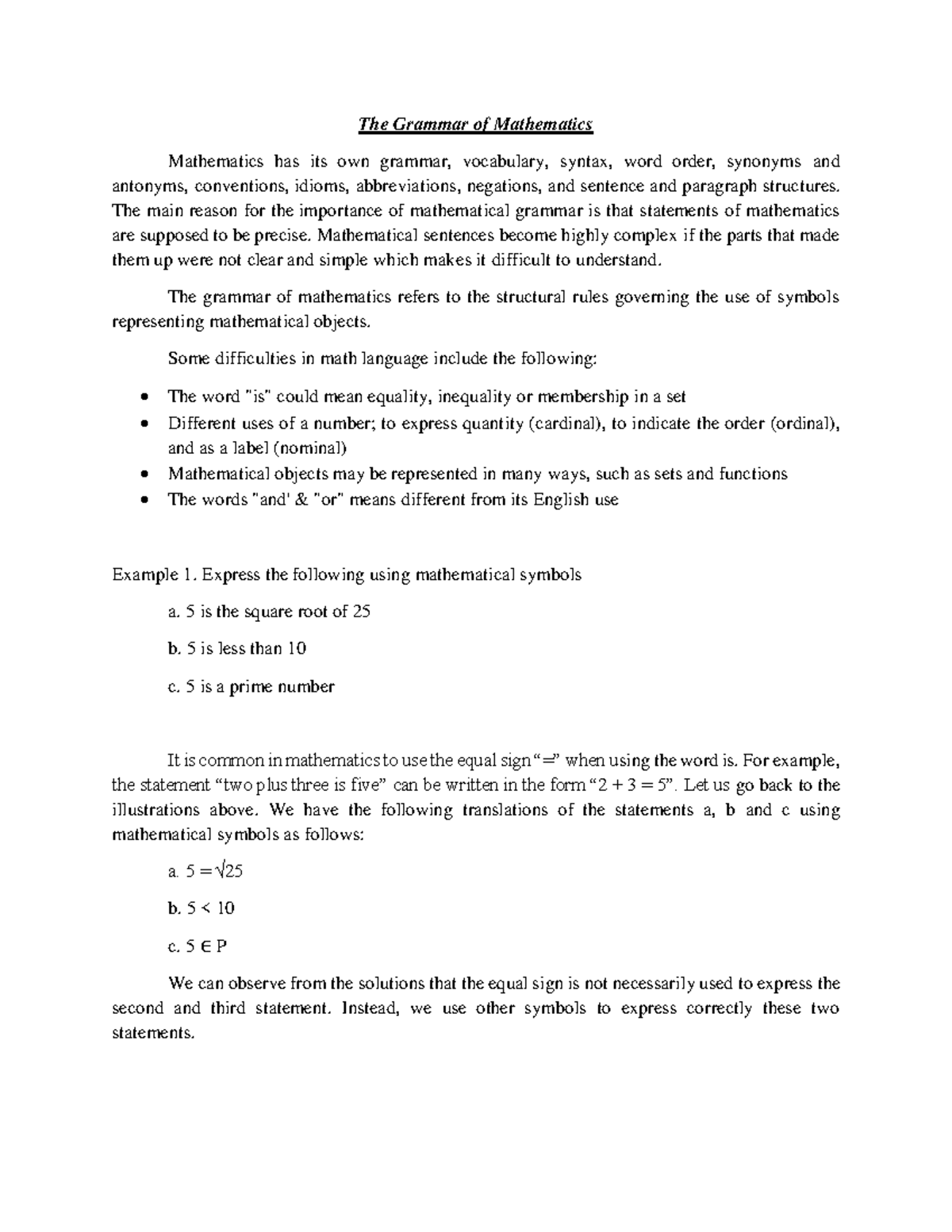 The Grammar of Mathematics The Grammar of Mathematics - Science ...