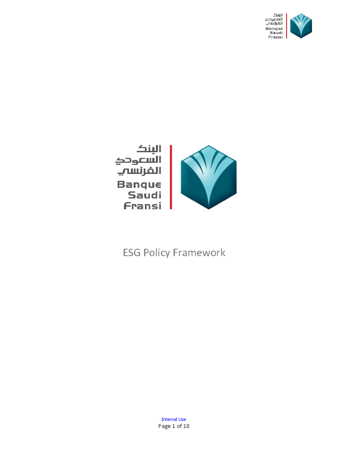 BSF ESG Policy Framework - Internal Use ESG Policy Framework Internal Use Document Authorization ...