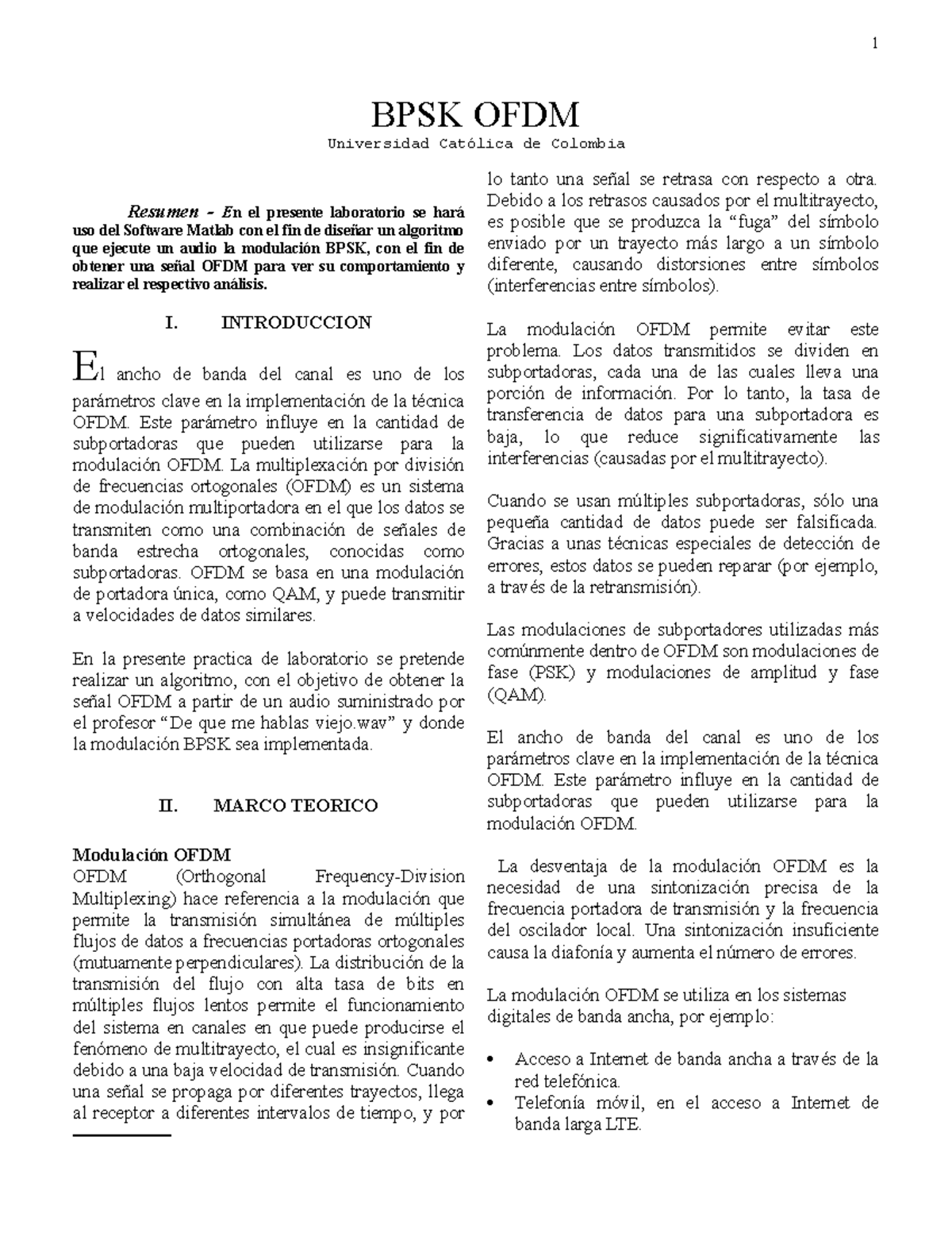 Lab 5 BPSK OFDM - BPSK OFDM - Resumen - En el presente laboratorio se ...