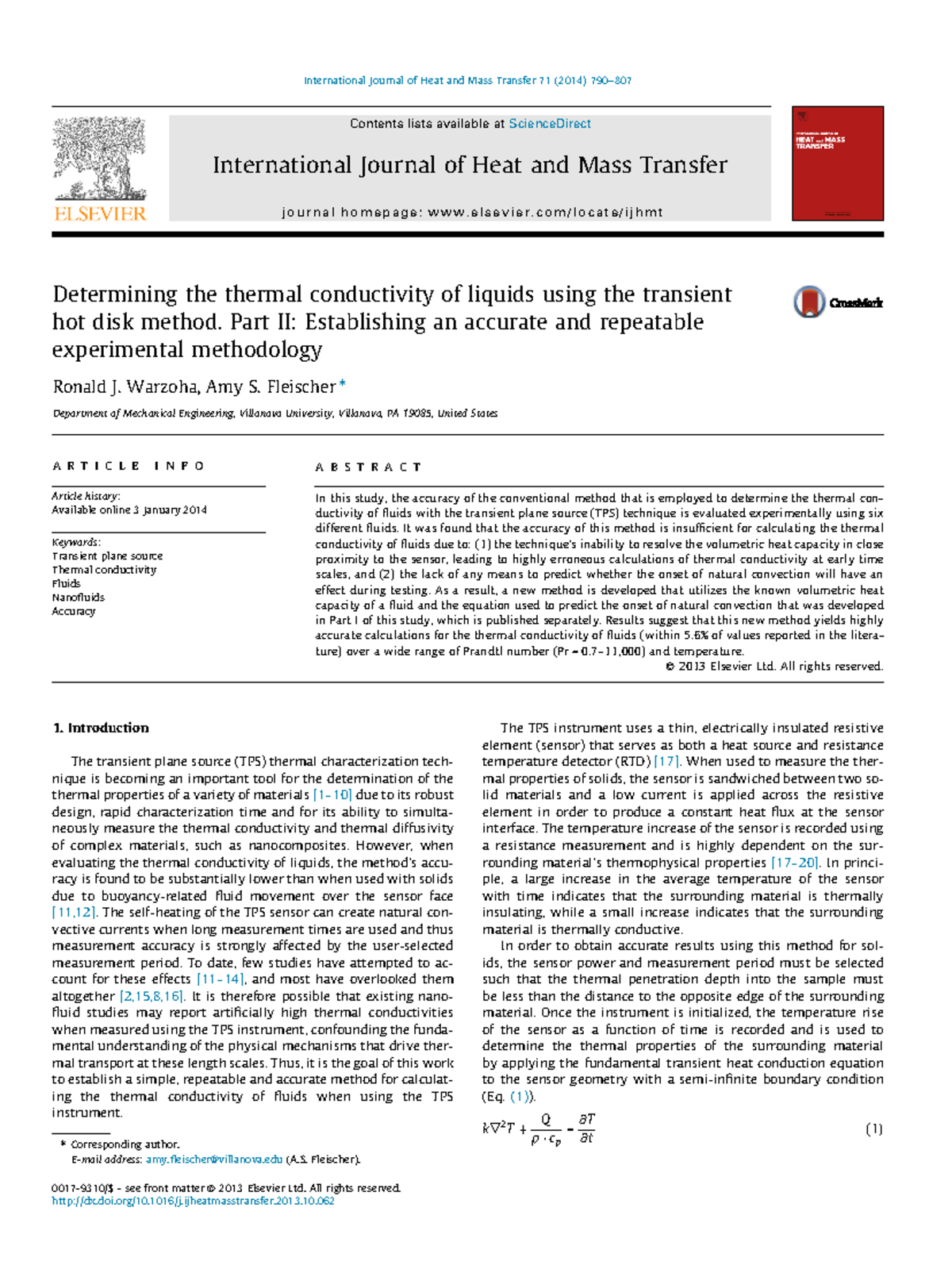 Determining the thermal conductivity of liquids using the transient hot ...