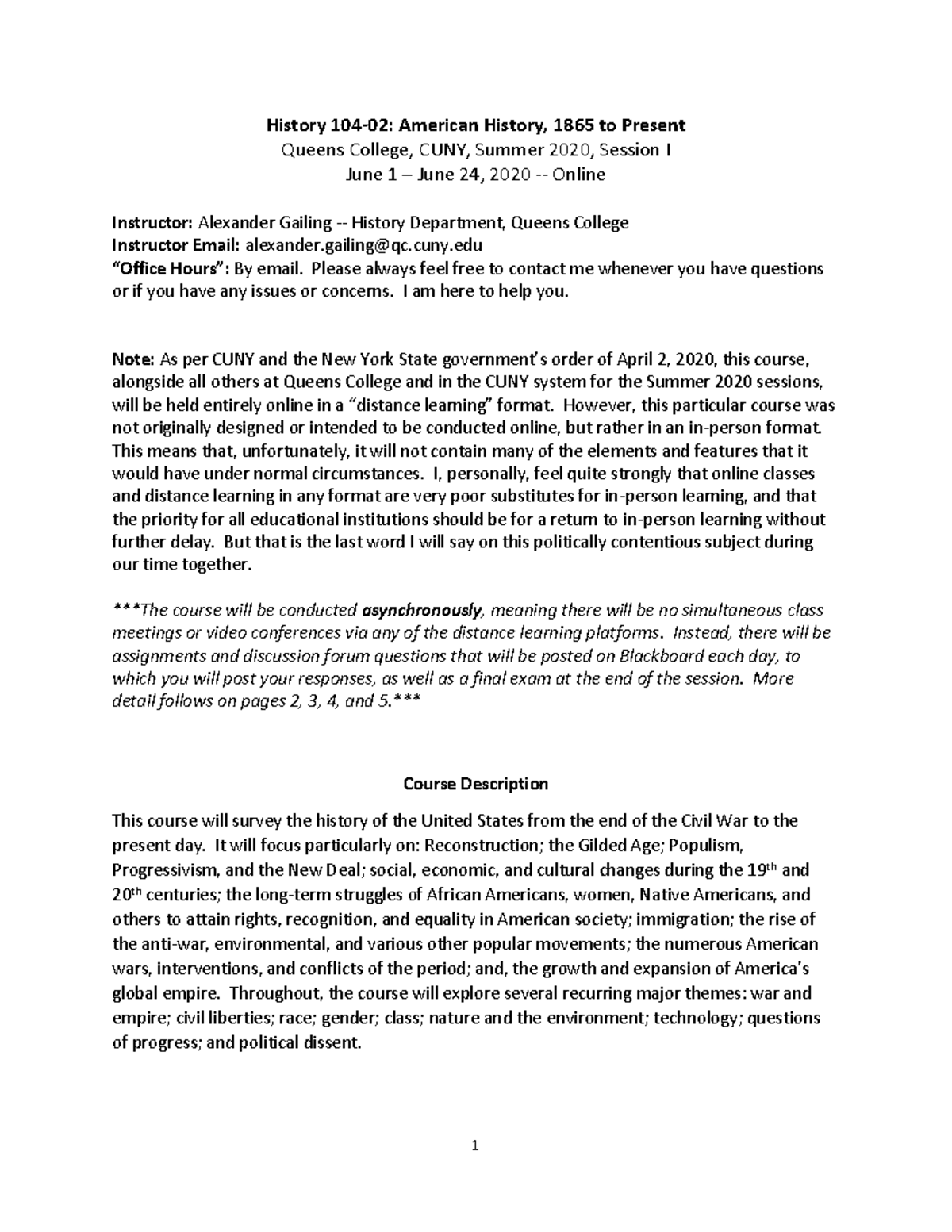 HIST 104 Summer 2020 Syllabus - History 104- 02 : American History ...