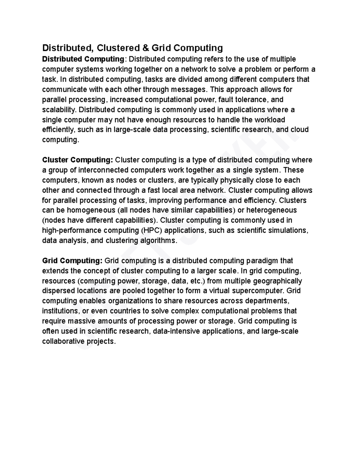 Cloud Computing - Secret Stalker Distributed, Clustered & Grid Computing Distributed Computing ...