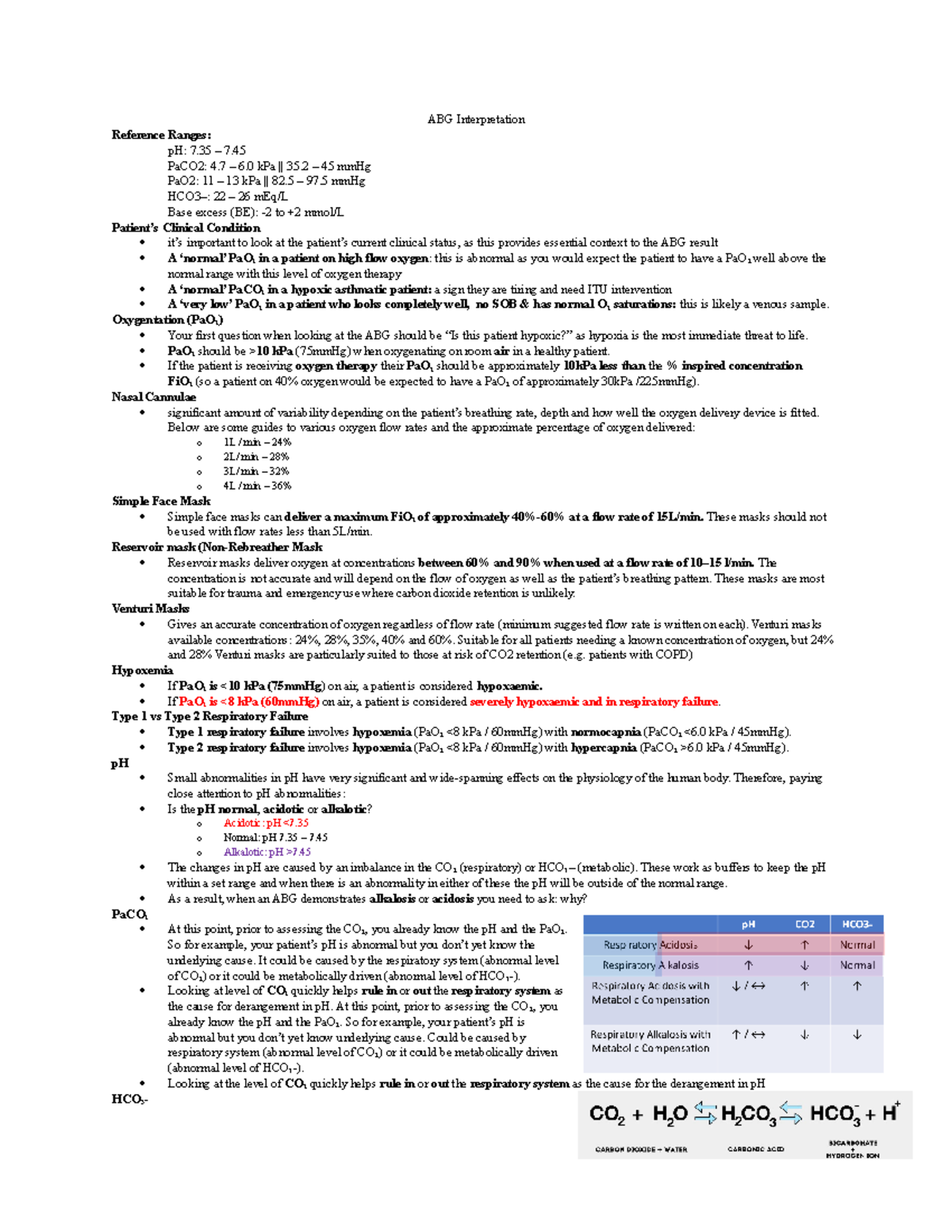 ABG Interpretation Notes - ABG Interpretation Reference Ranges: pH: 7 ...
