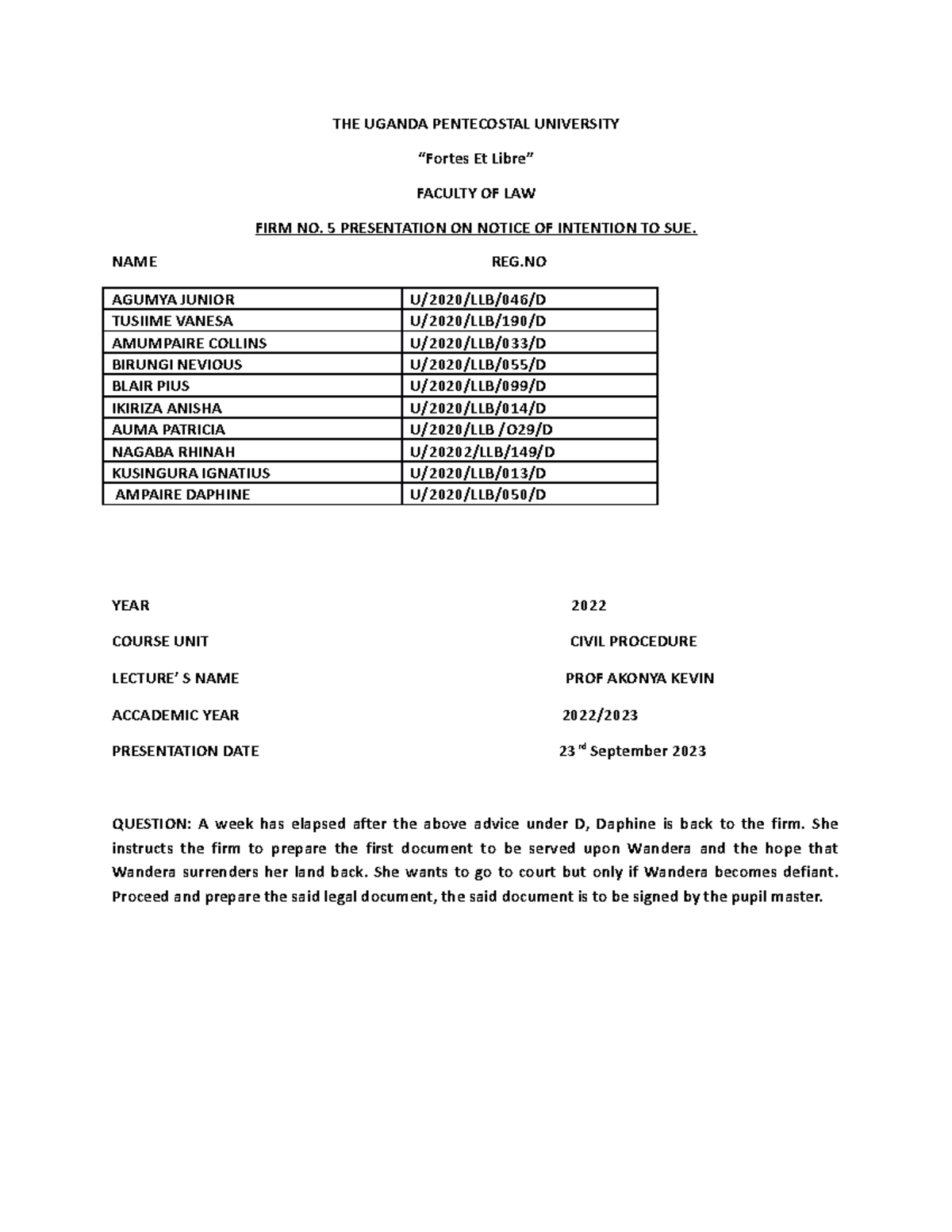 Demand letter, notice of intention to sue - THE UGANDA PENTECOSTAL ...