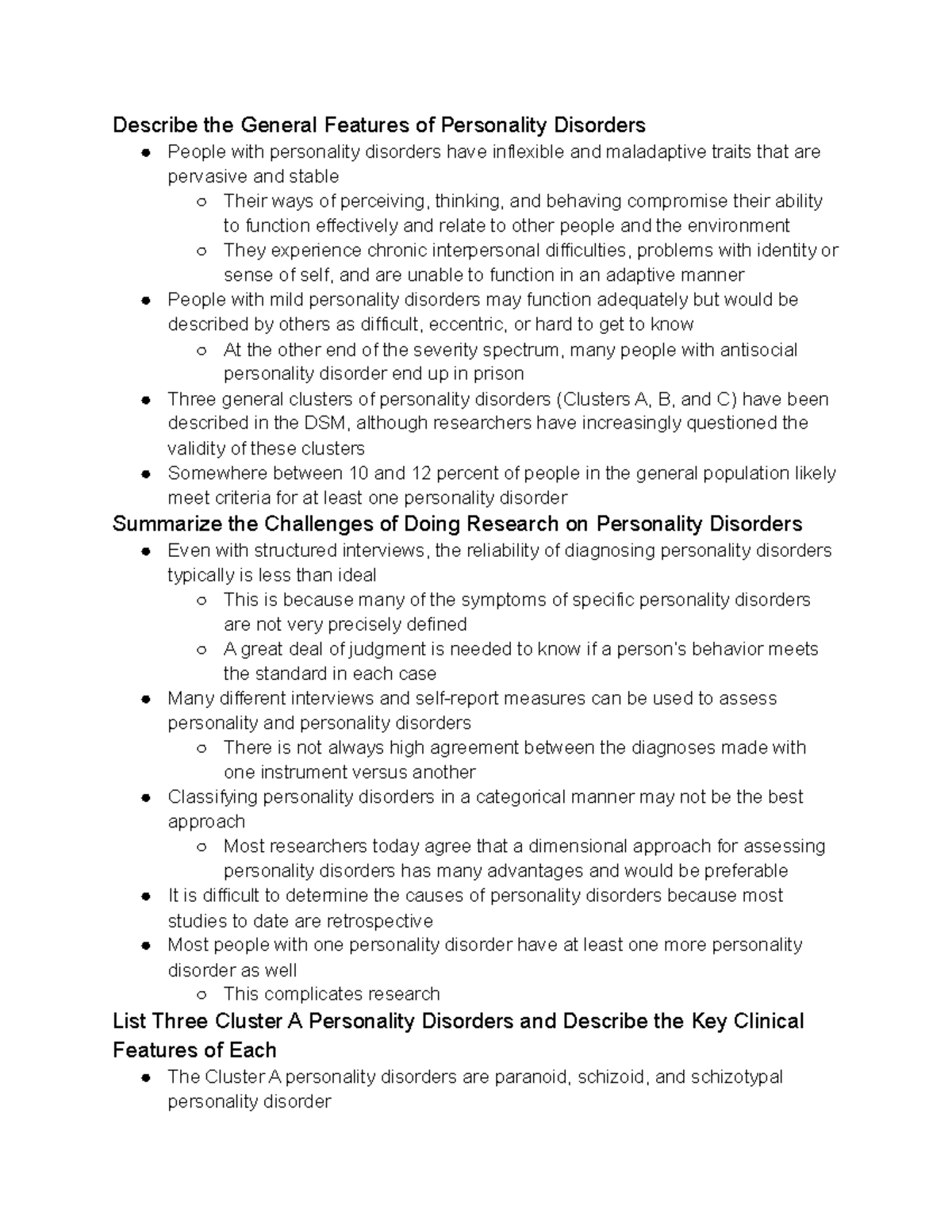 Abnormal Psychology Chapter 10 Summary - Describe the General Features ...