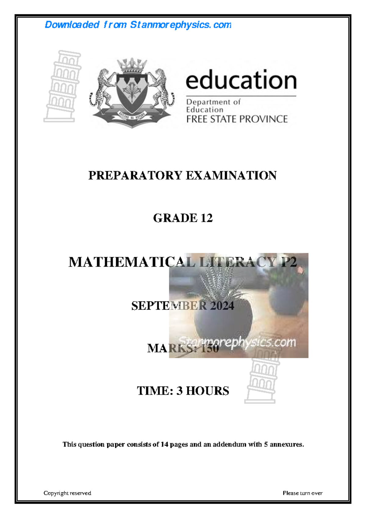 FS Maths Literacy Grade 12 September 2024 P2 and Memo - Grade 12 Prep ...