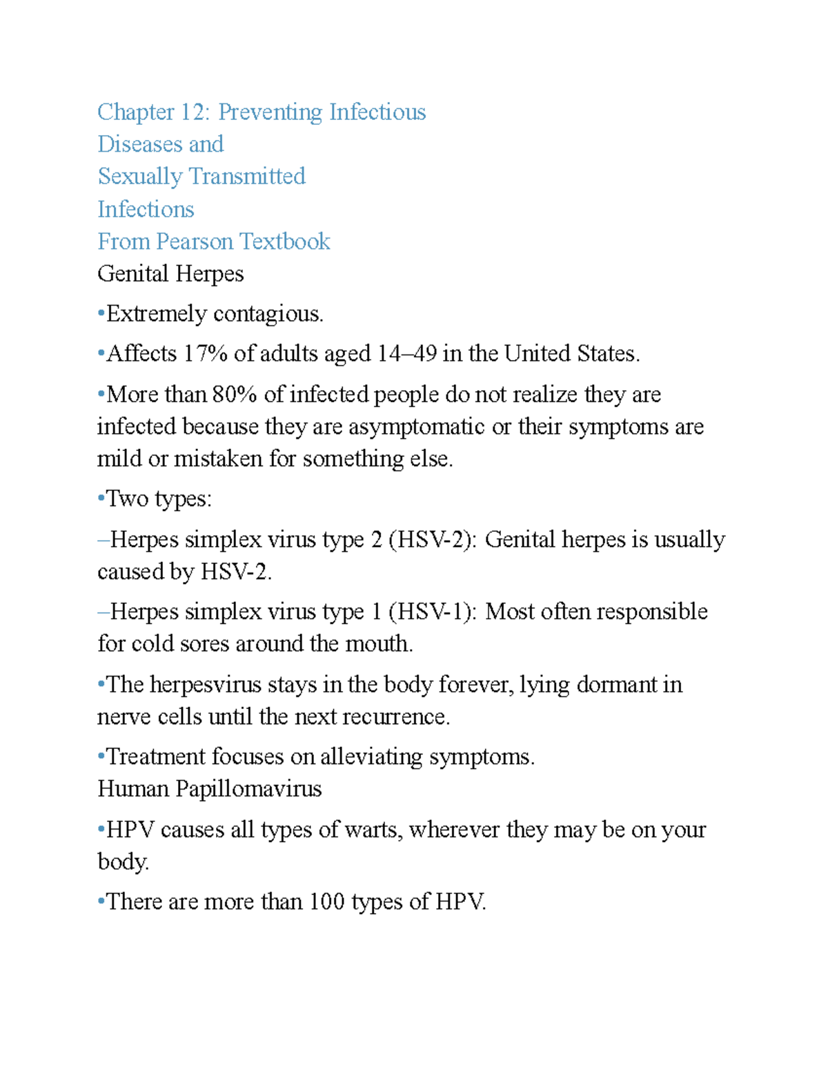 Chapter 12: Preventing Infectious Diseases and Sexually Transmitted ...