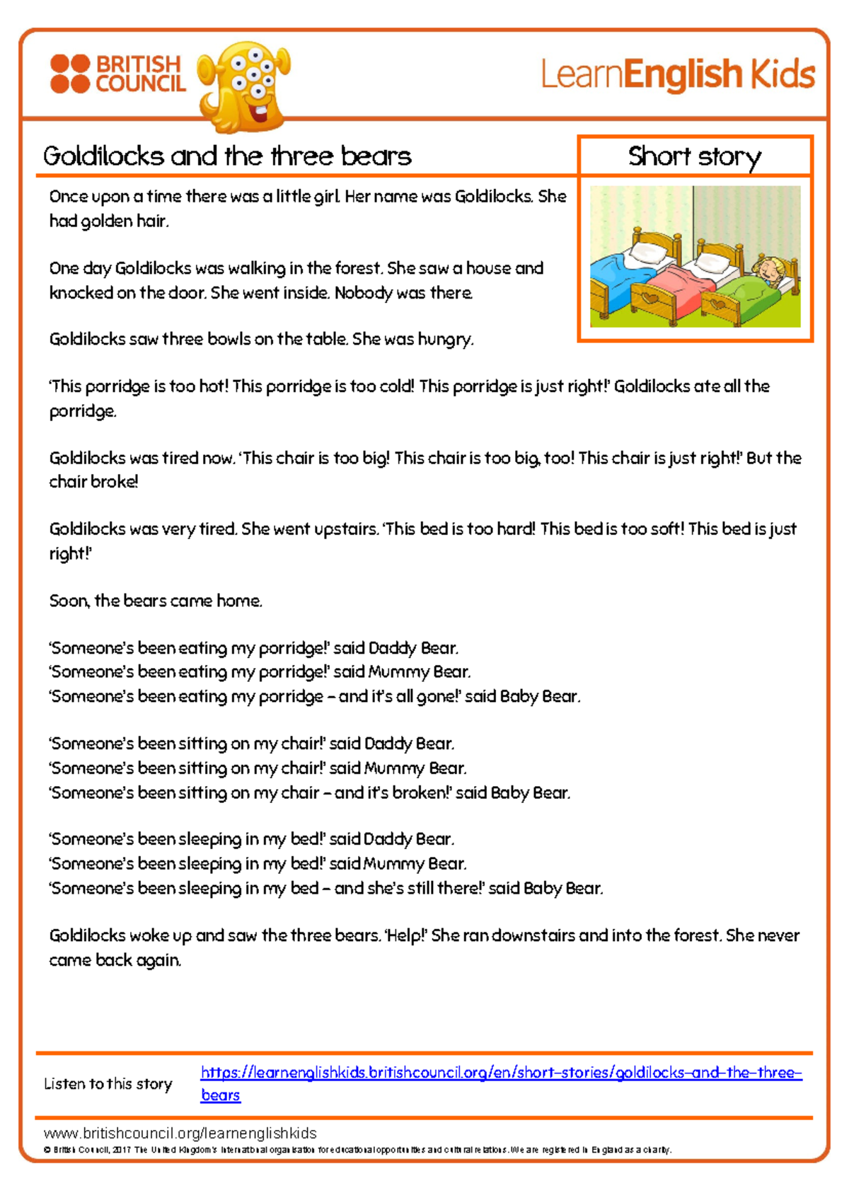 Short stories goldilocks and the three bears transcript ...