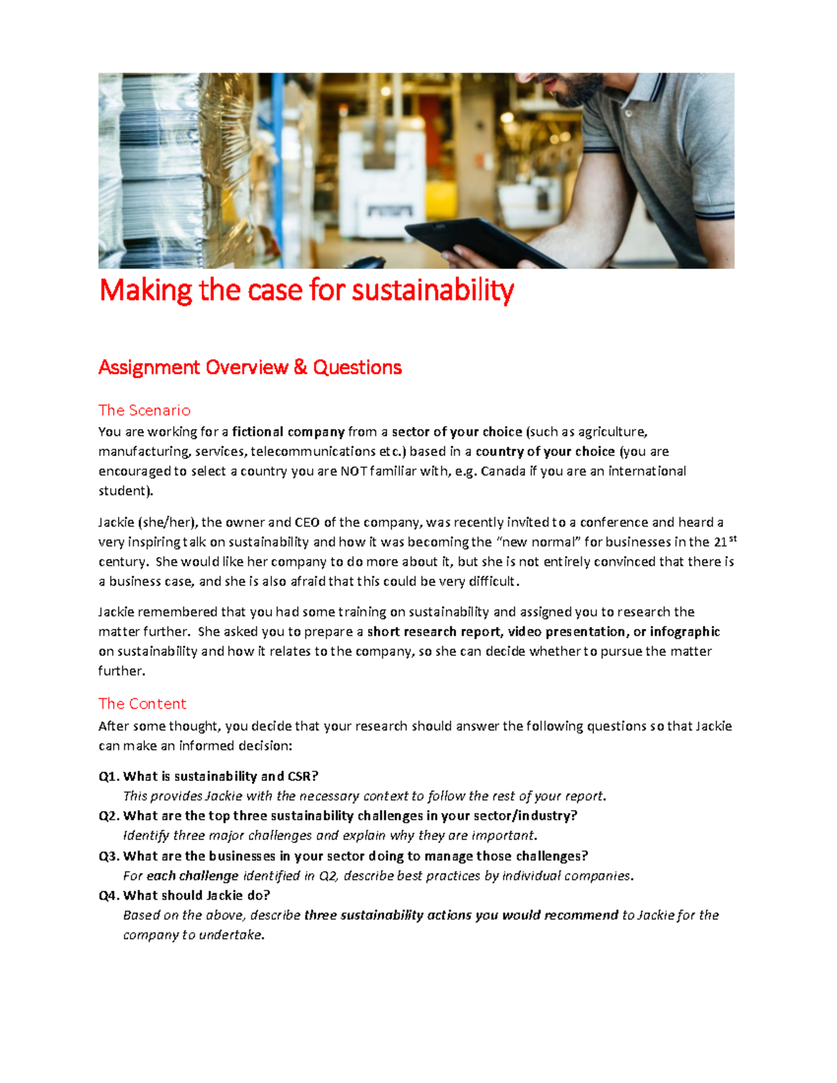 Research Assignment Contemporary Issues Management - Making the case for sustainability ...