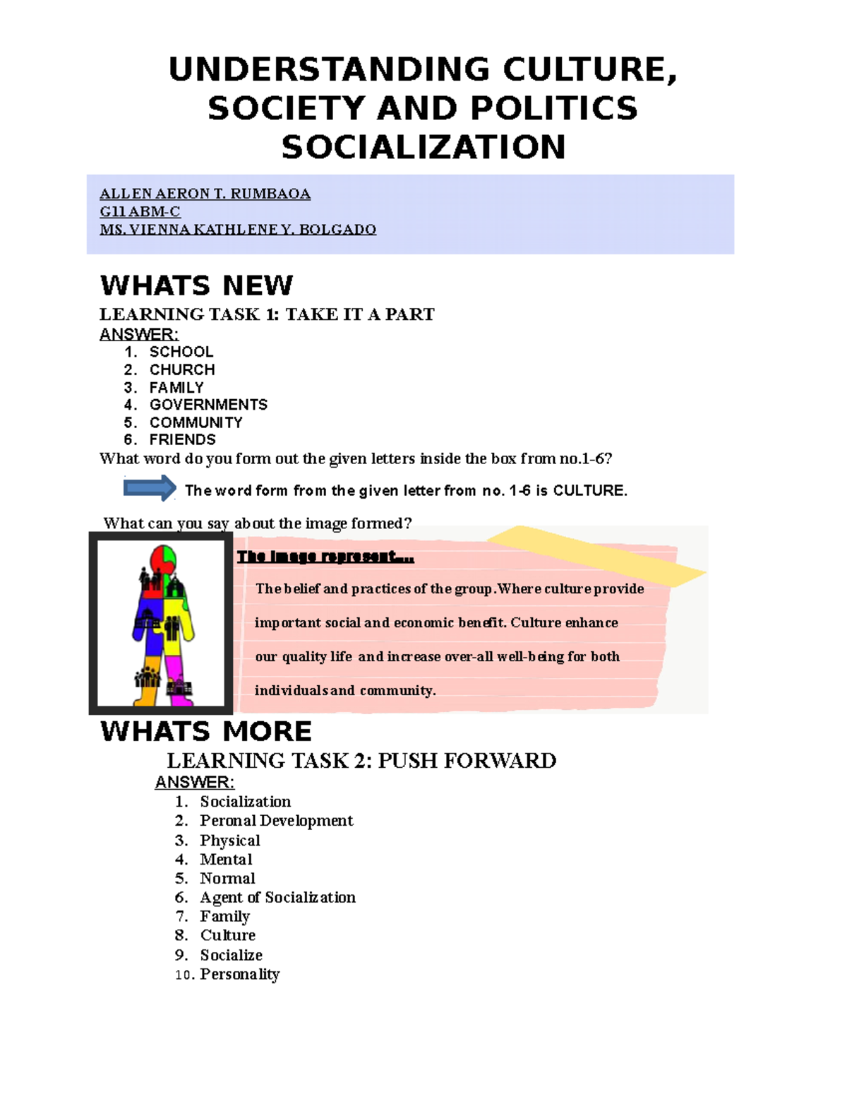 Lesson 5 Socialization - UNDERSTANDING CULTURE, SOCIETY AND POLITICS ...