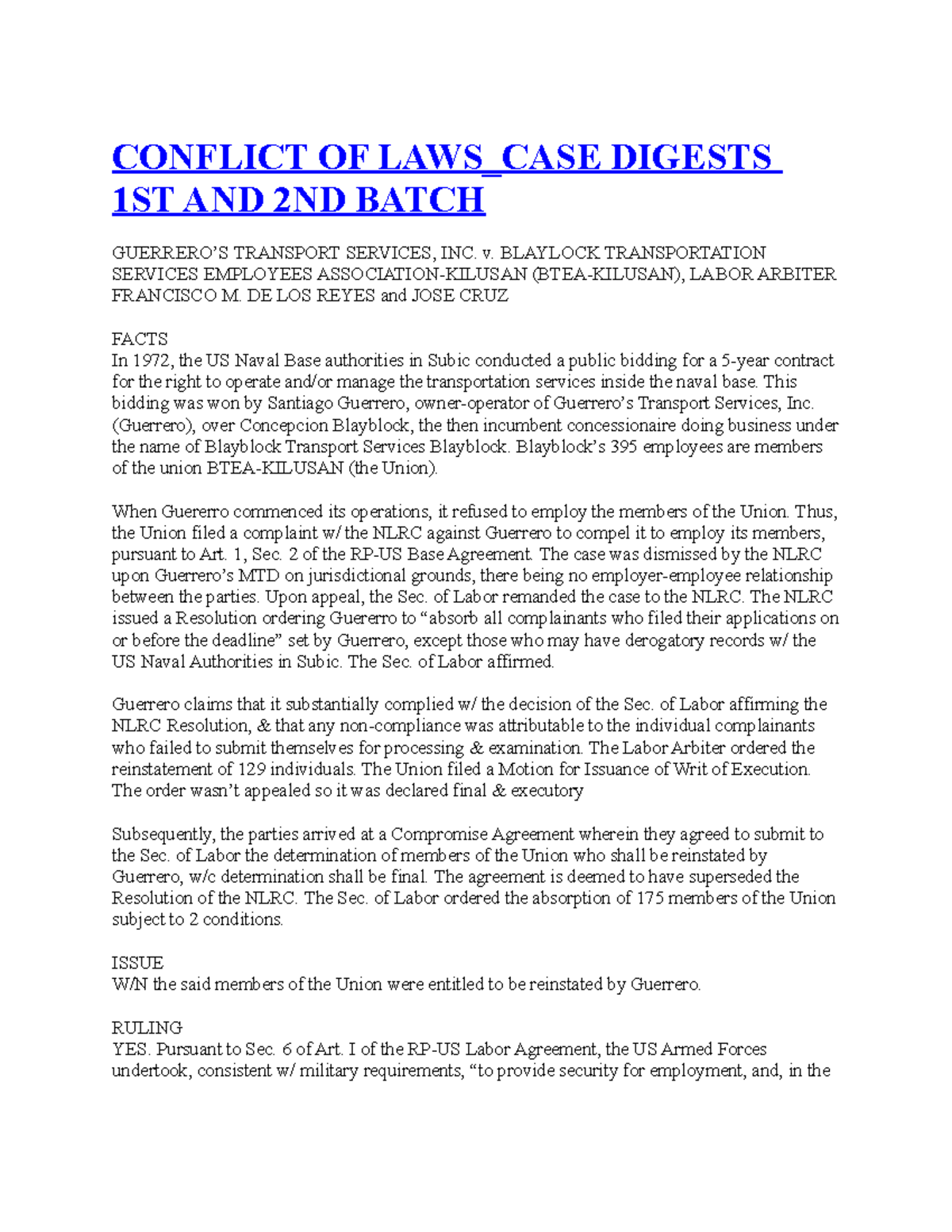 Conflict OF LAWS cases - good notes - CONFLICT OF LAWS_CASE DIGESTS 1ST ...