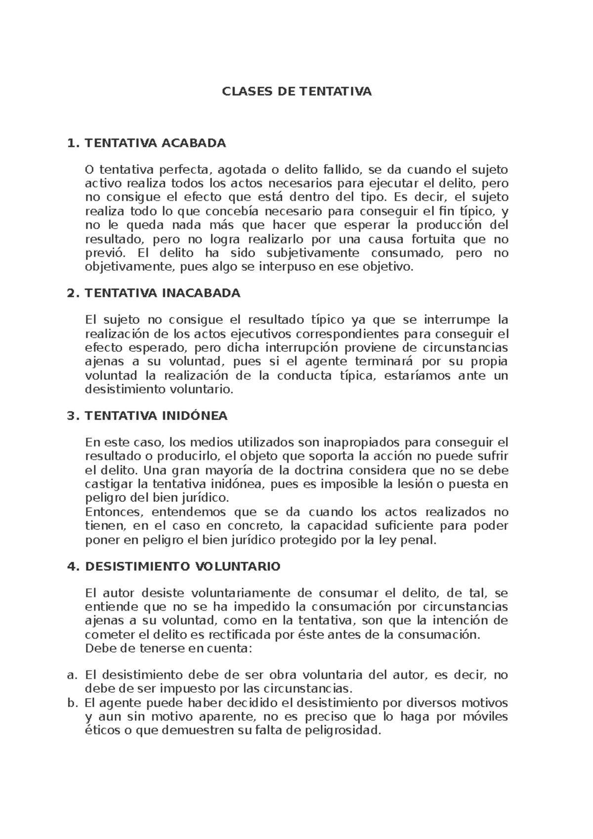 Clases DE Tentativa - CLASES DE TENTATIVA 1. TENTATIVA ACABADA O ...