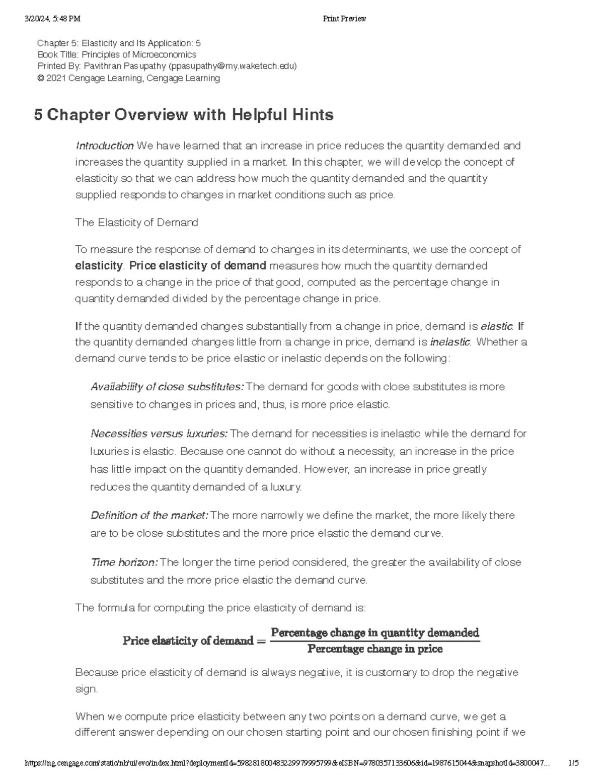 Chapter 5 - Chapter 5: Elasticity and Its Application: 5 Book Title: Principles of ...