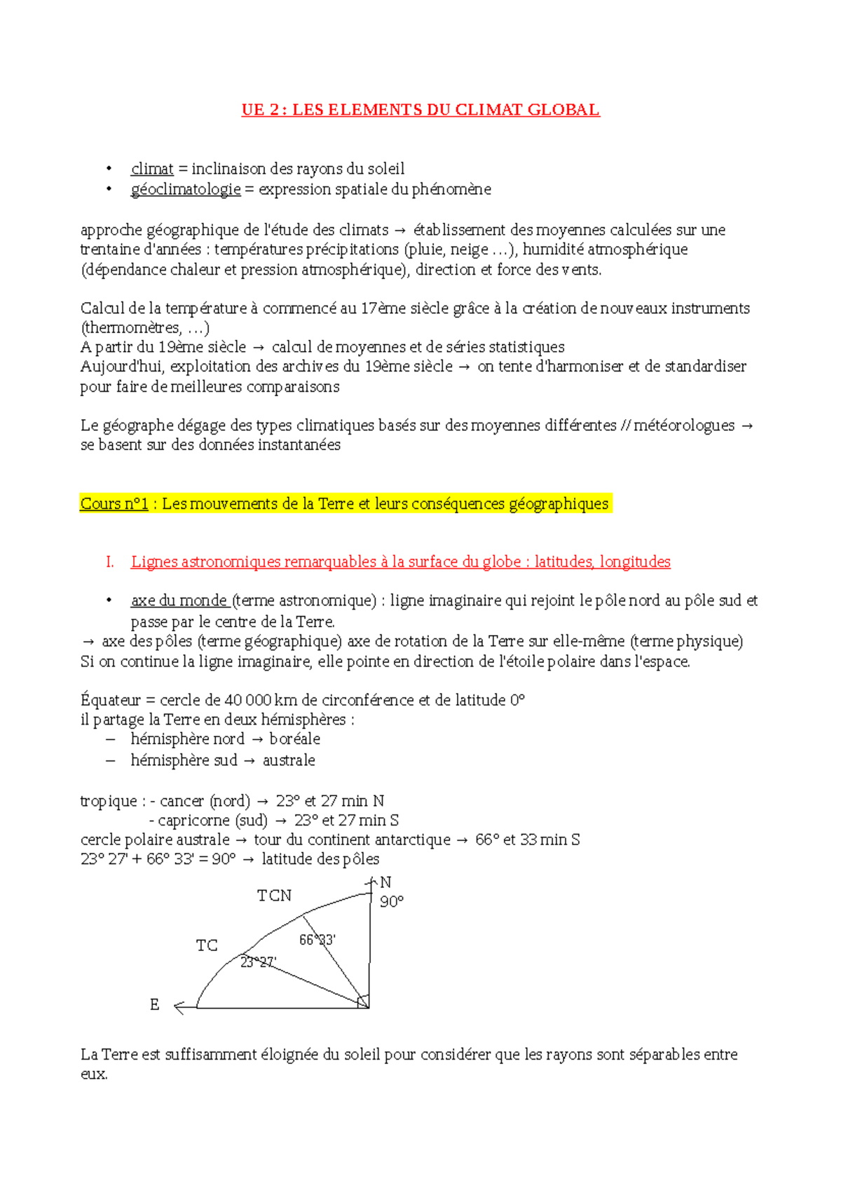CM UE2 - Notes de cours 2 - UE 2 : LES ELEMENTS DU CLIMAT GLOBAL climat ...