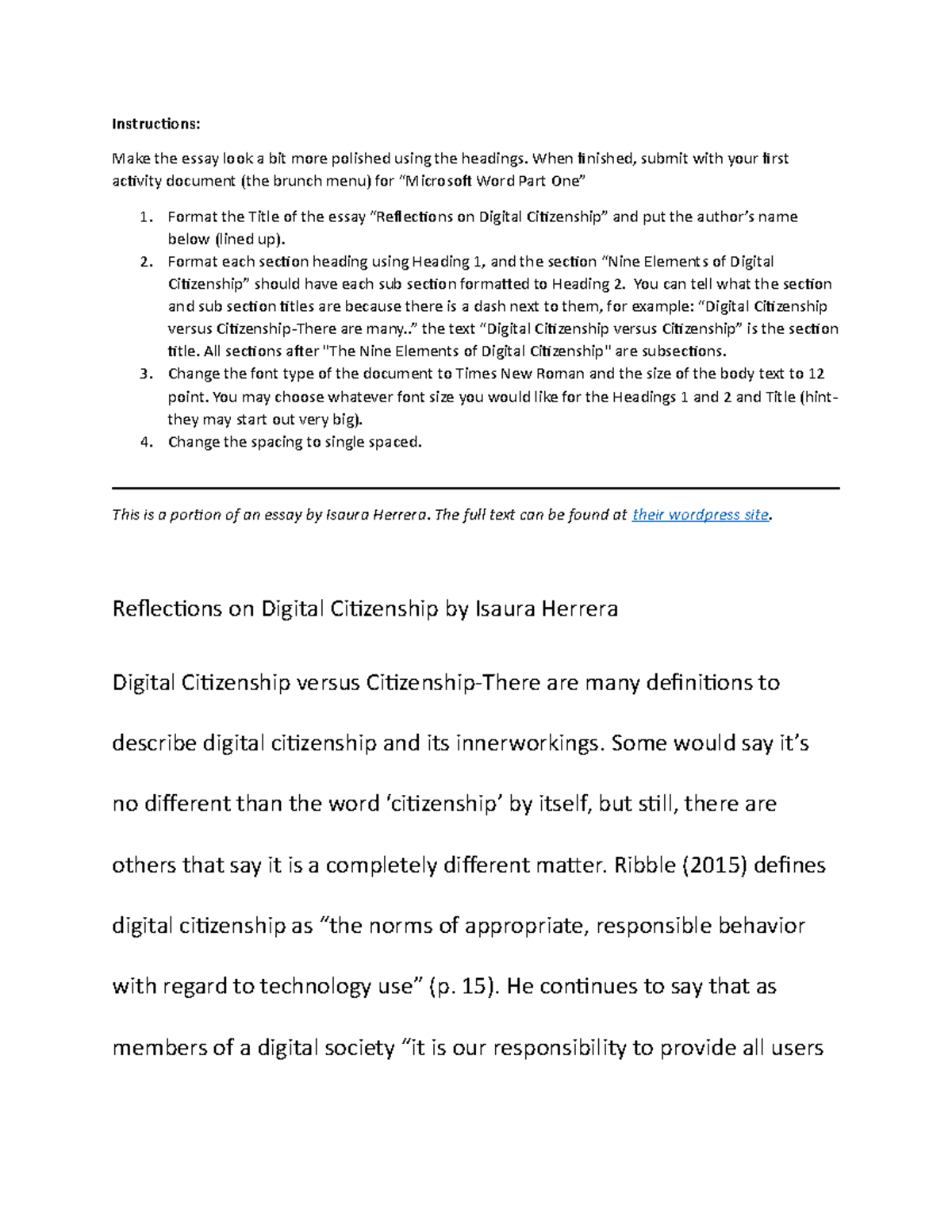 Microsoft Word Part 1 Practice Activity-2 - Instructions: Make the ...