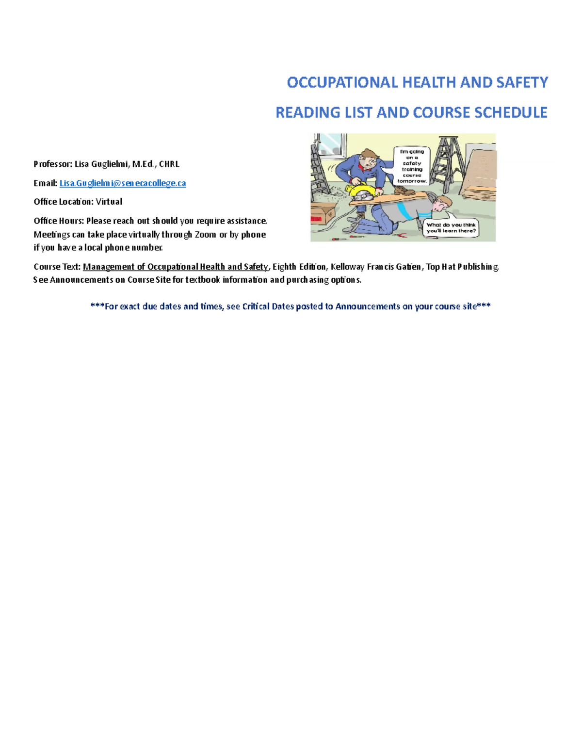 OHS Winter 2023 Reading List and Course Schedule - OCCUPATIONAL HEALTH ...