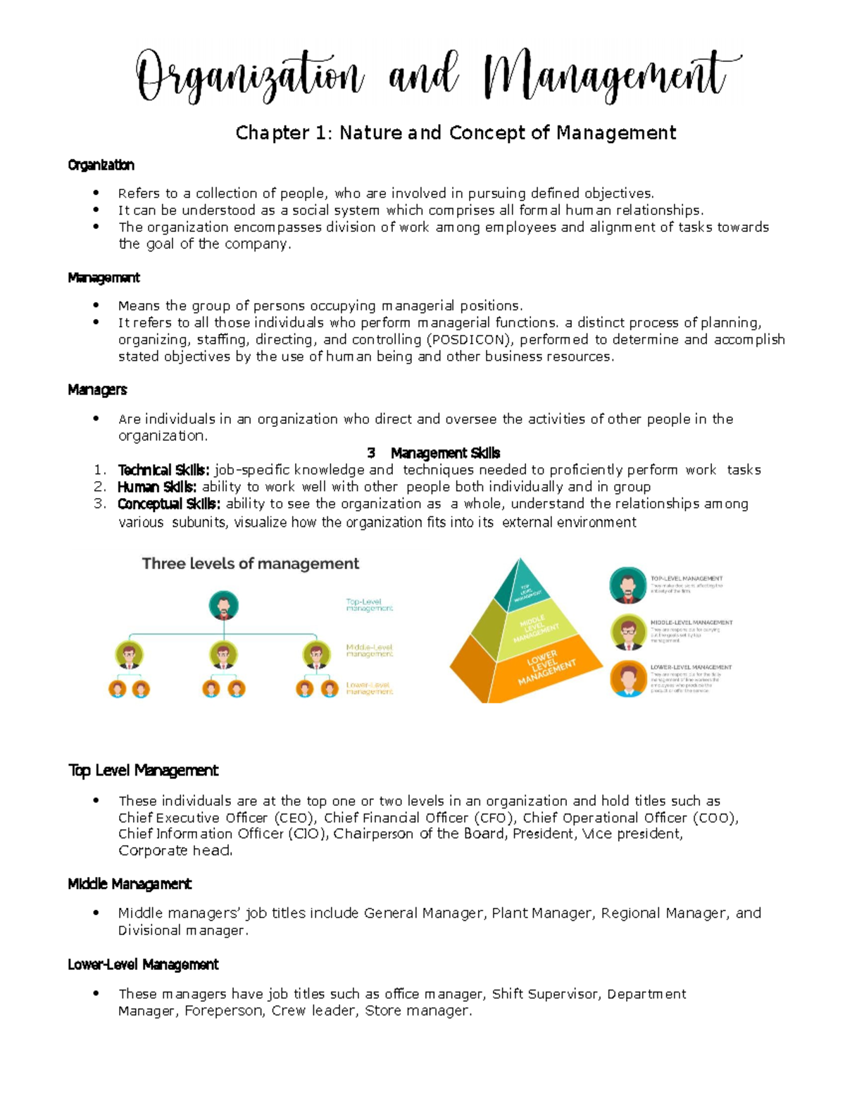 Organization and Management Lecture - Organization Chapter 1: Nature ...