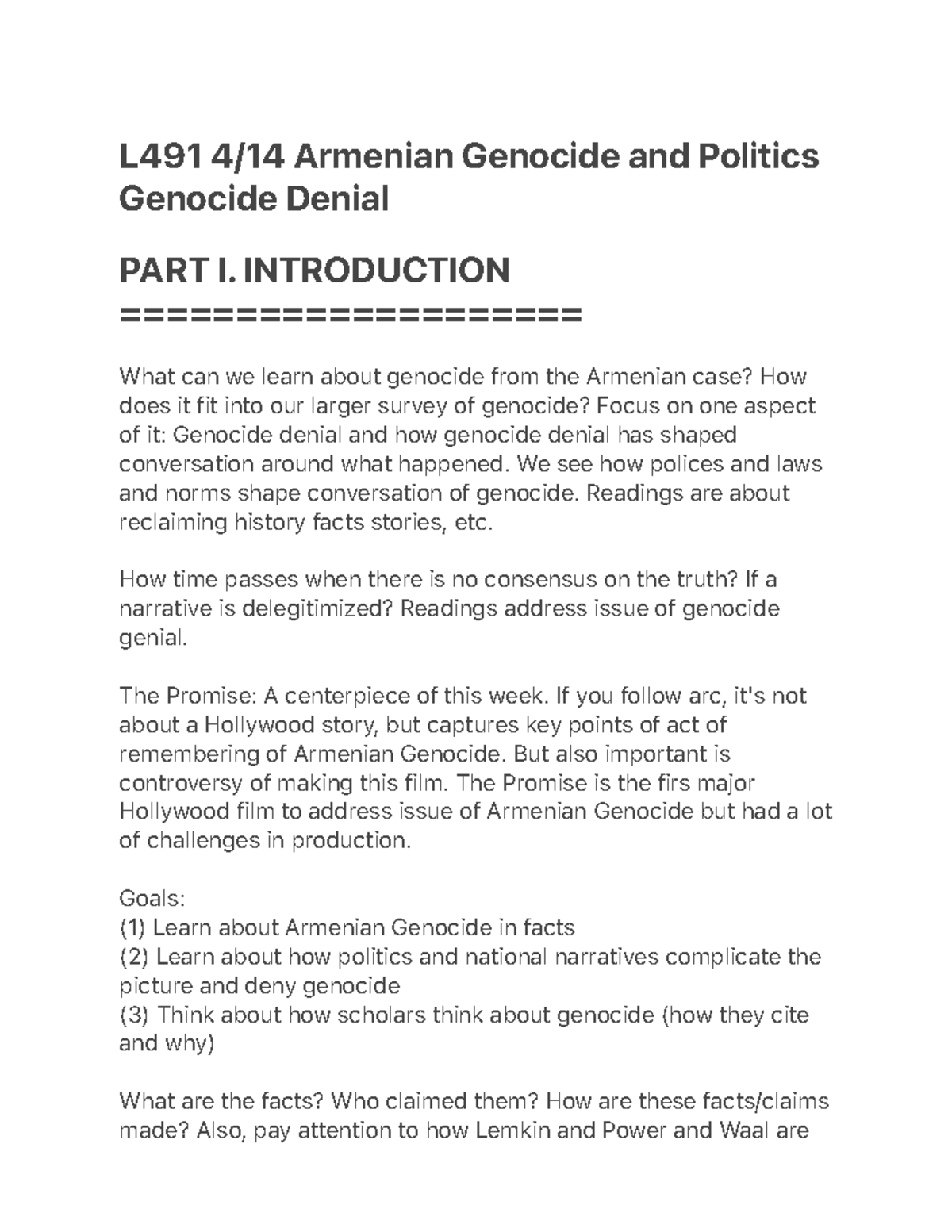 L491 4:14 Armenian Genocide and Politics Genocide Denial - INTRODUCTION