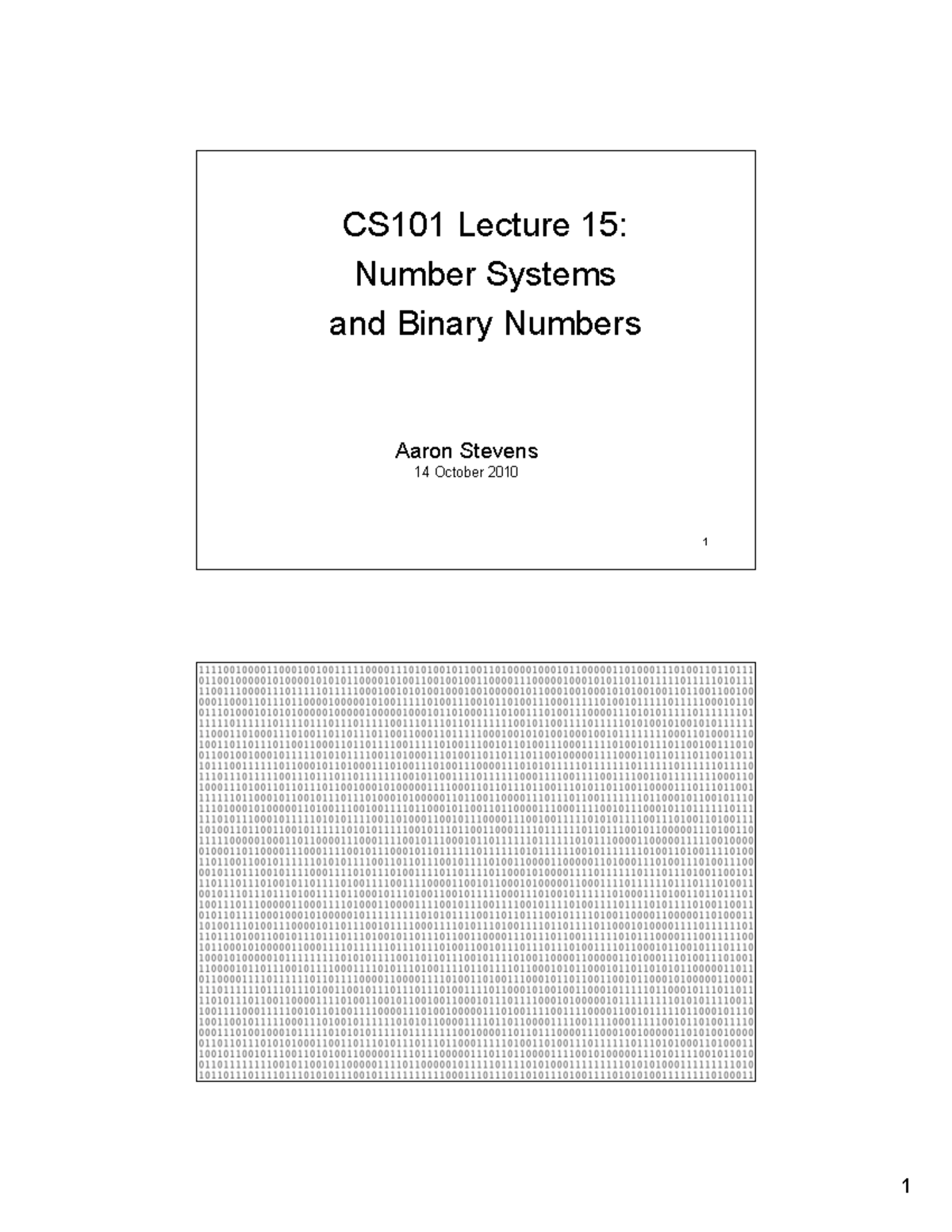 CS101.Lect15 - good notes to learn Number System - 1 Aaron Stevens 14 ...