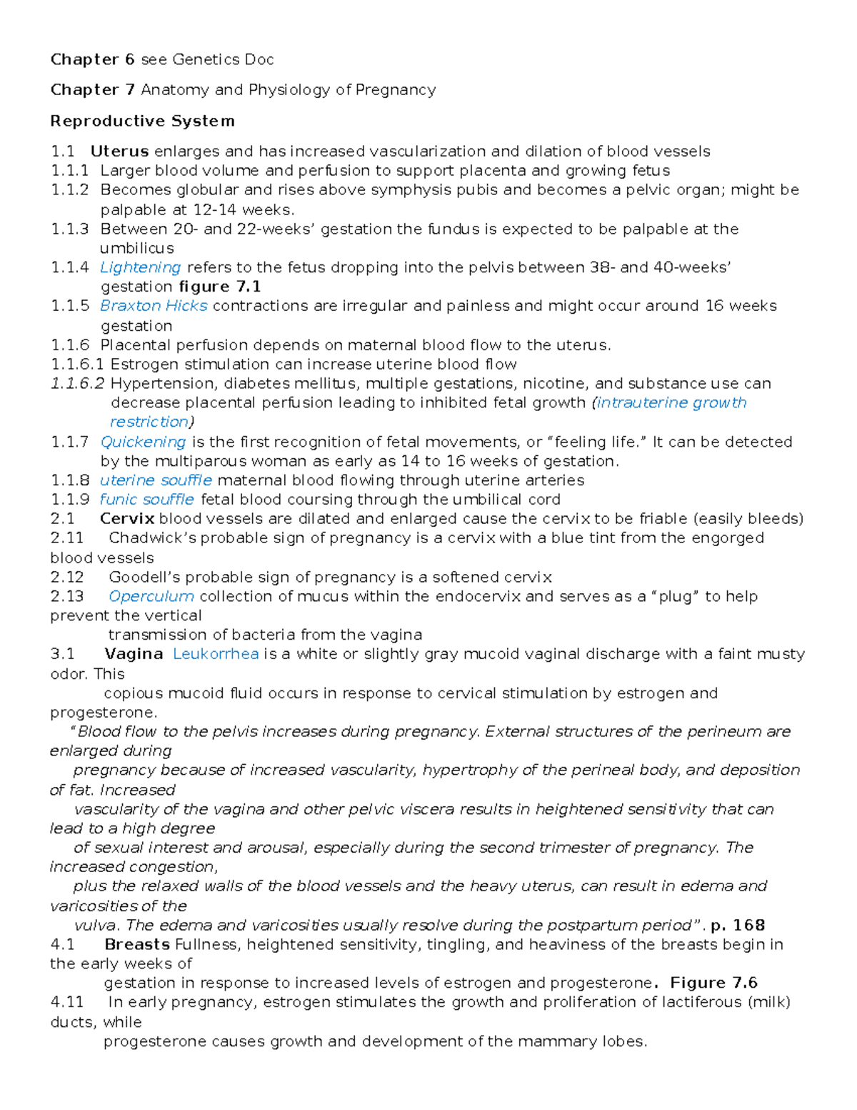 Wk 2 Outline ch 7 - A & P of Pregnancy - Chapter 6 see Genetics Doc ...