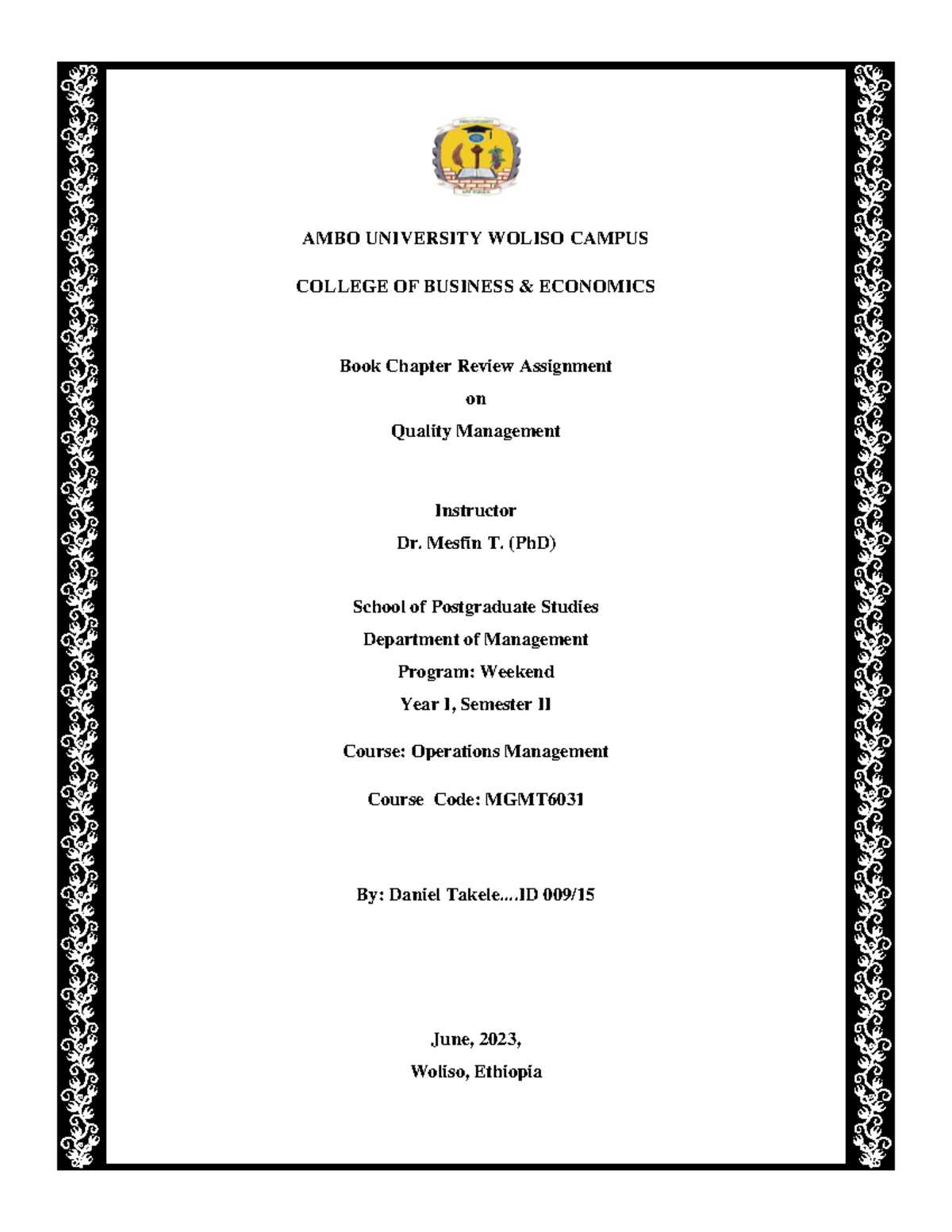 D om rvwed artcl - books review - AMBO UNIVERSITY WOLISO CAMPUS COLLEGE ...