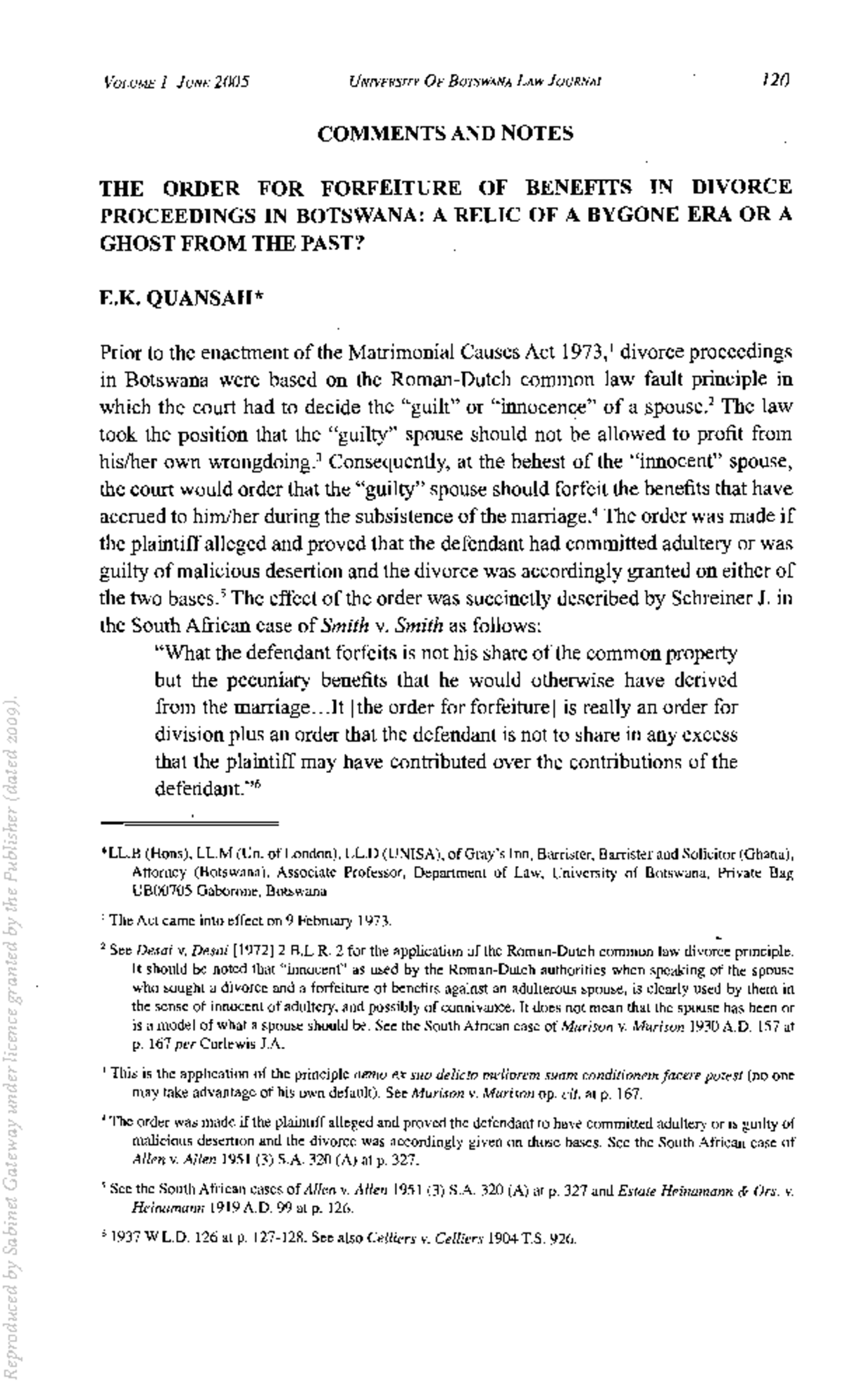 Quansah 2005 the order for forfeiture of benefits in divorce ...