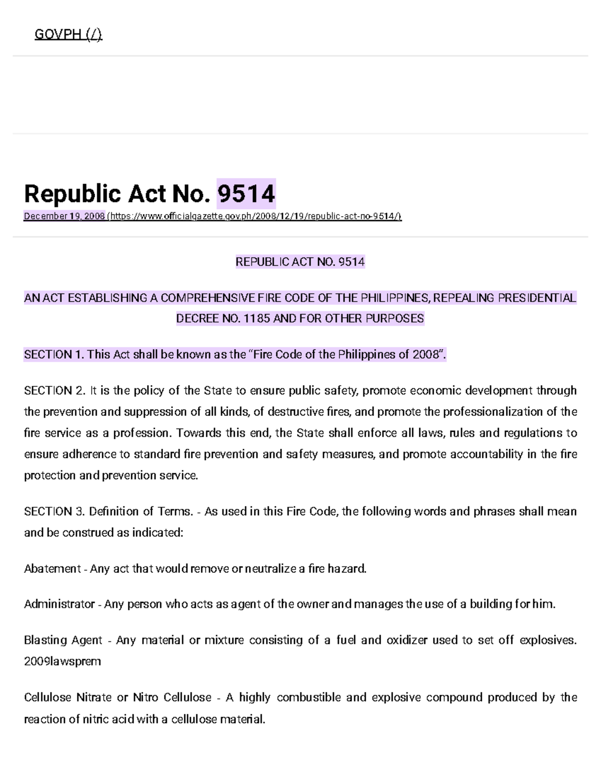 Republic Act No 9514 Official Gazette Of The Republic Of The