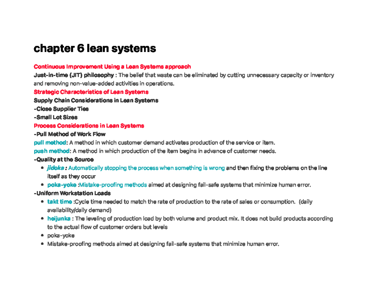 Chapter 6 lean systems - spring 2021 - chapter 6 lean systems ...