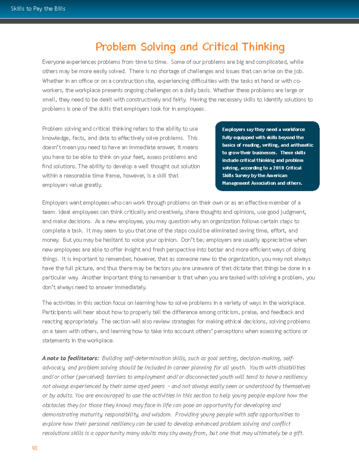 Problem Solving and Critical Reasoning - Skills to Pay the Bills Problem Solving and Critical ...