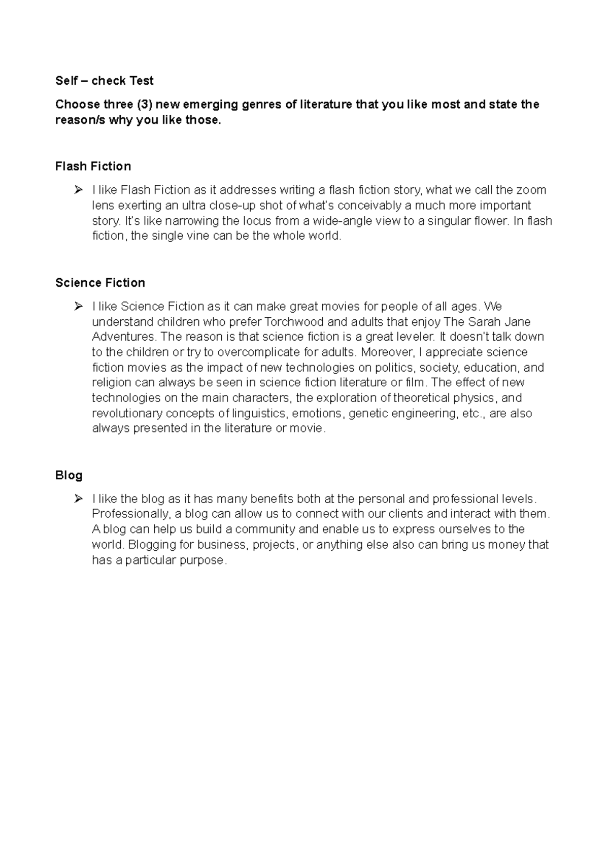 Enged 214 6 BSE 2A - Assignment - Self – check Test Choose three (3 ...