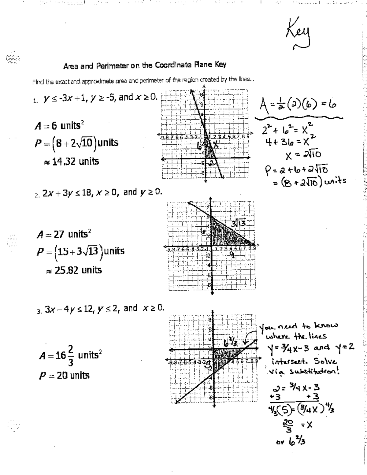 3k - Area Perimeter on the Coordinate Plane Key - Key Area and ...