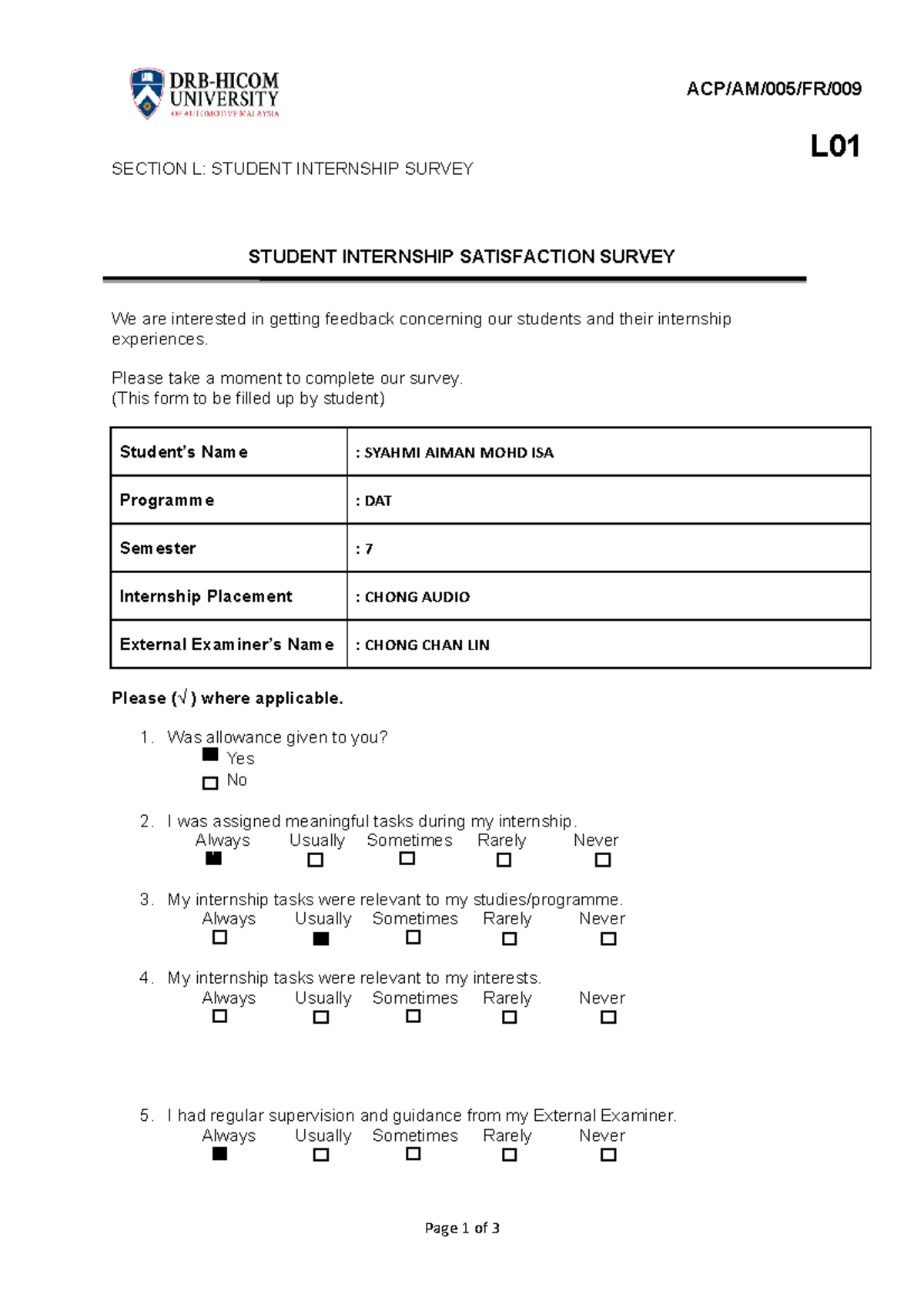 Acpam 005FR009-L01 - Student Internship Satisfaction Survey - ACP/AM ...