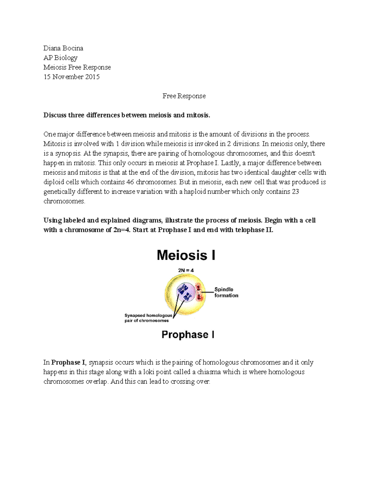 AP Biology Meiosis - One major difference between meiosis and mitosis ...