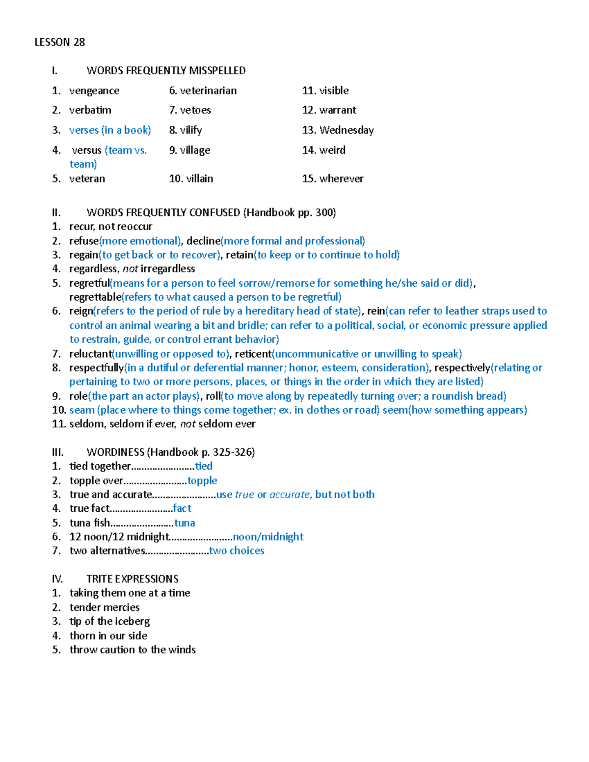 COM 131 - Lesson 28 - Taught by Professor Amy Hitt - LESSON 28 I. WORDS ...