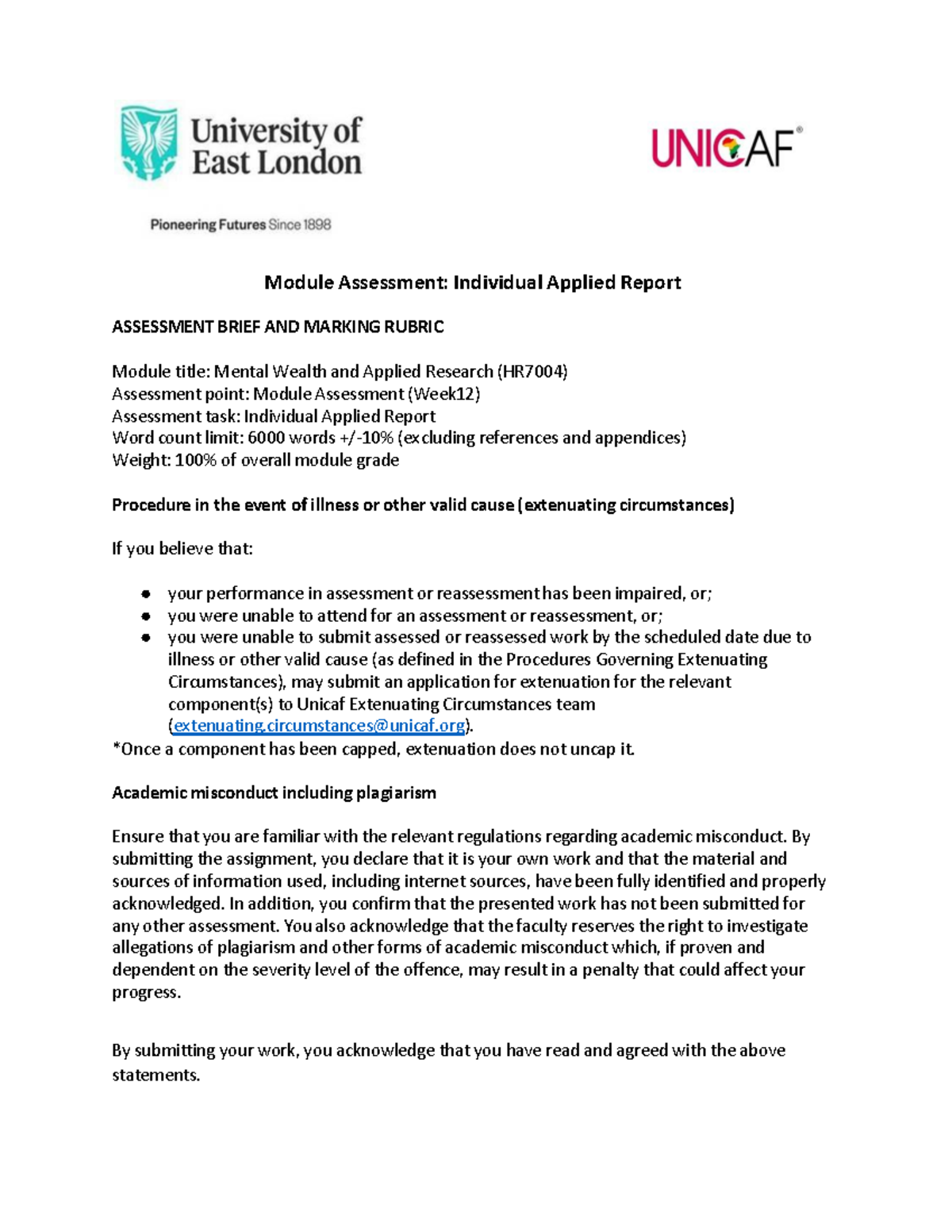 Module Assessment - Mental Wealth and Applied Research (MBA) - Module ...