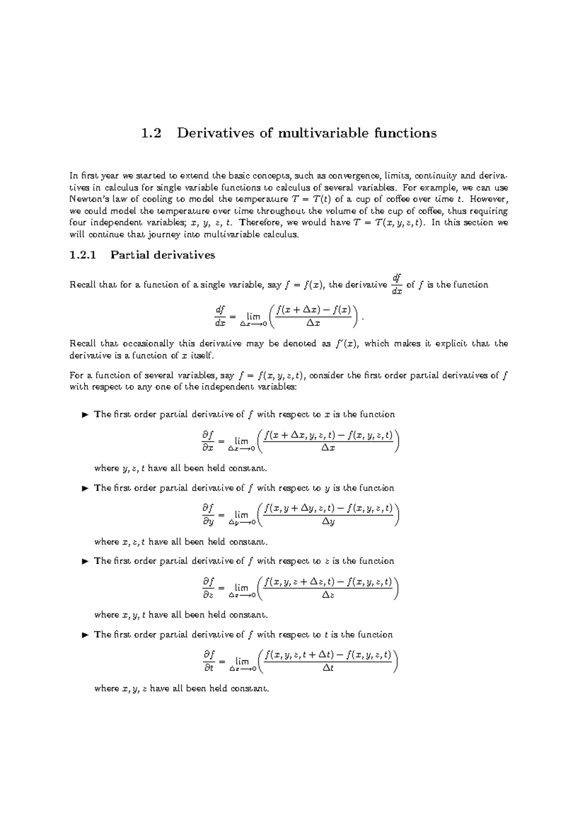 ENG2005 Lecture Notes Book 1 - 1 Derivatives of multivariable functions ...