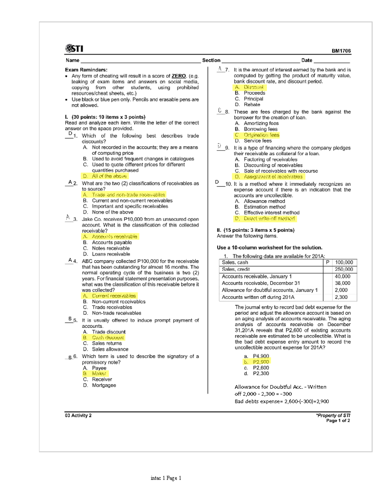 Intacc 03ACT1 - intac - Accounting 11 - intac 1 Page 1 D A D A B B ...