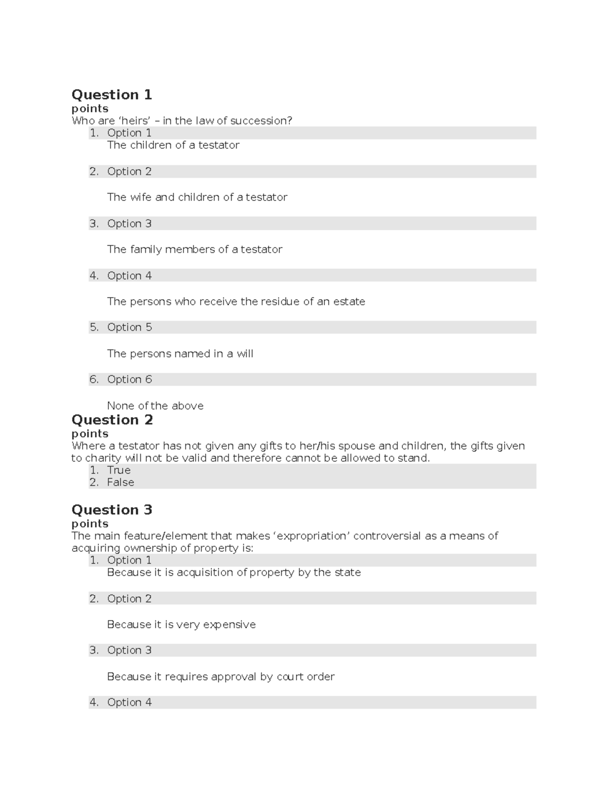 Test 2 Intro Revision - questions - Question 1 points Who are ‘heirs ...