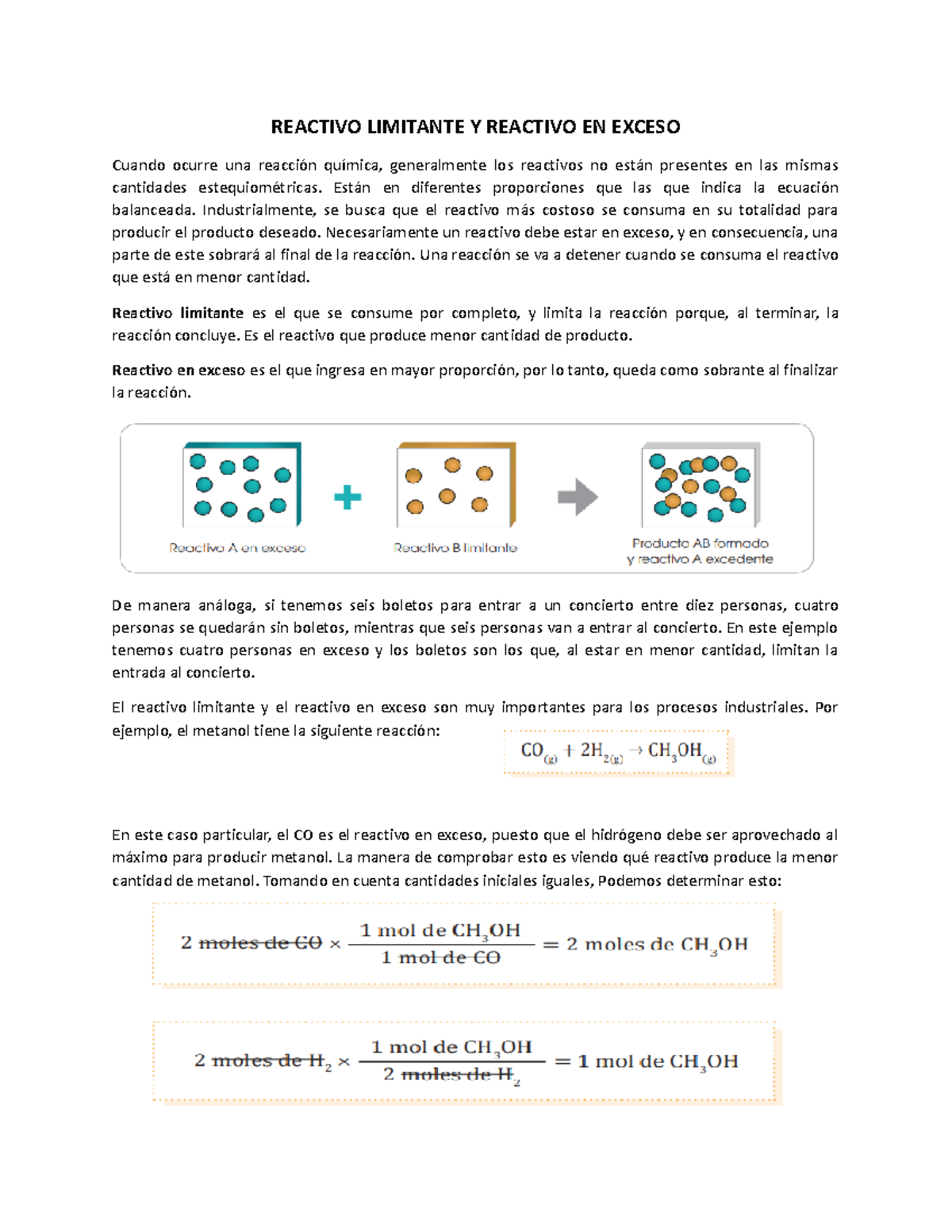 Reactivo Limitante Y Reactivo EN Exceso - REACTIVO LIMITANTE Y REACTIVO EN EXCESO Cuando ocurre ...