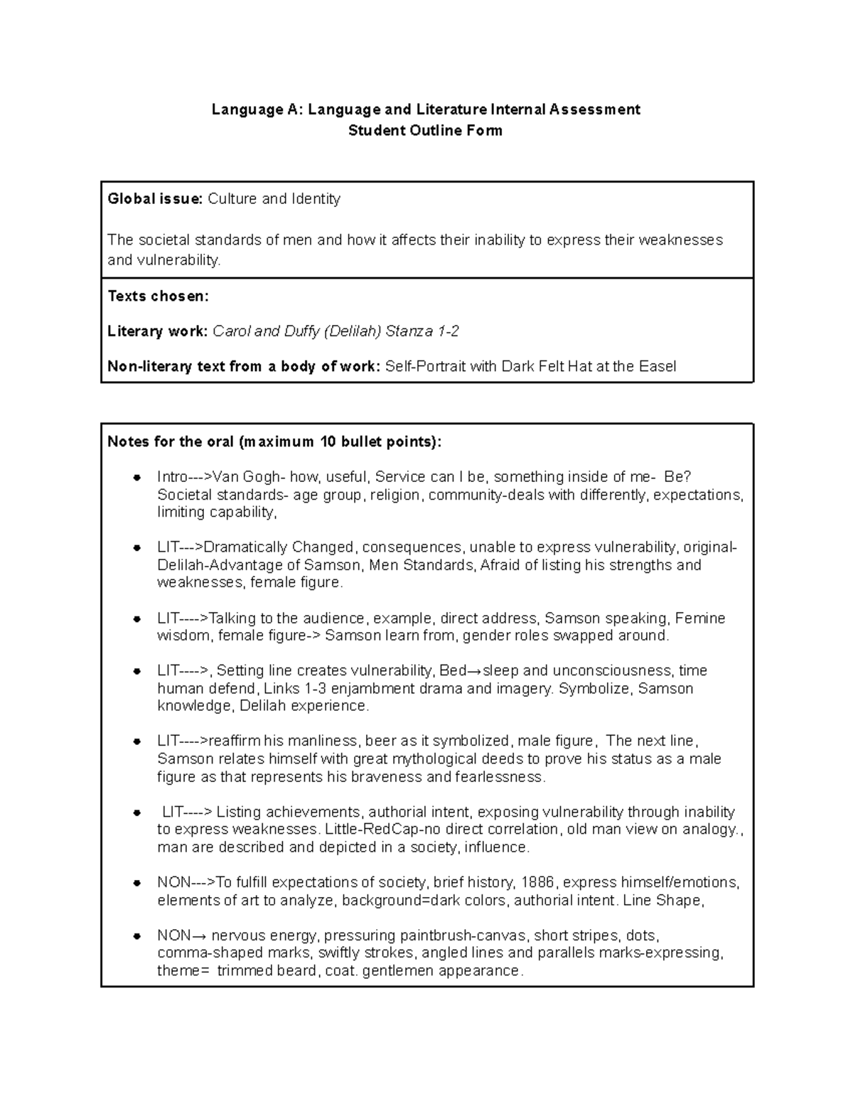 Chris IO Outline - Language A: Language and Literature Internal ...